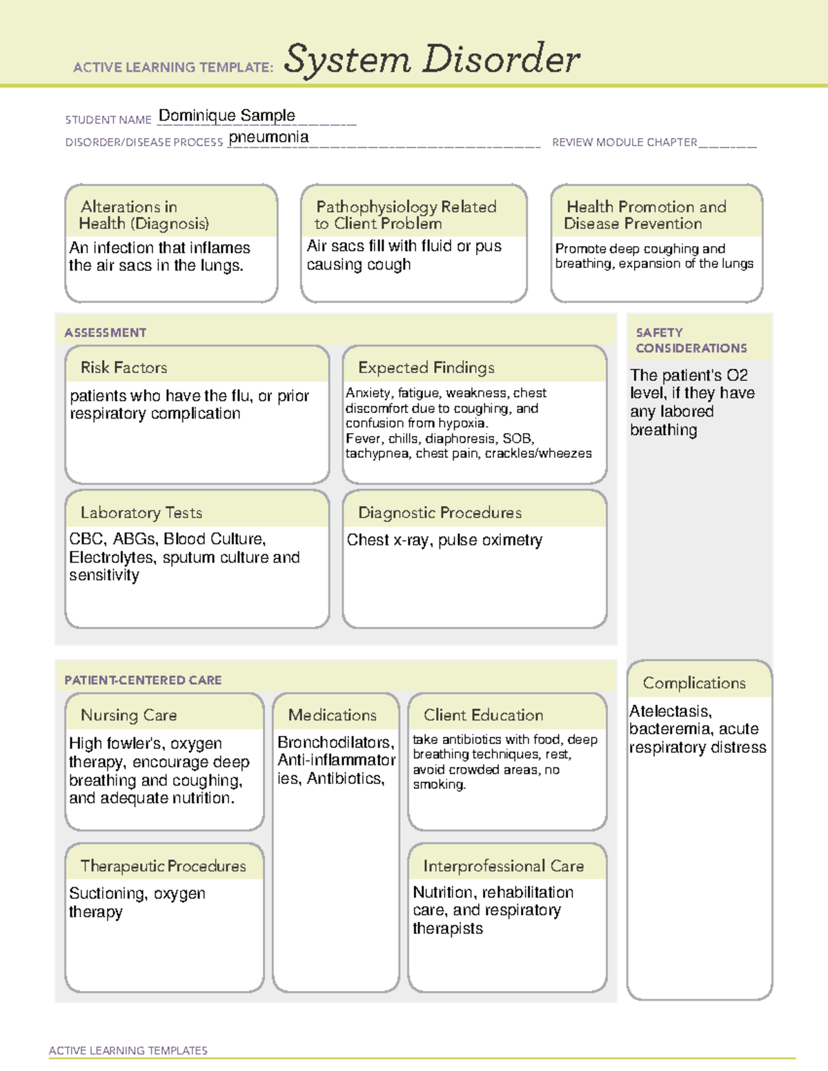 Pneumonia system disorder - ACTIVE LEARNING TEMPLATES System Disorder ...