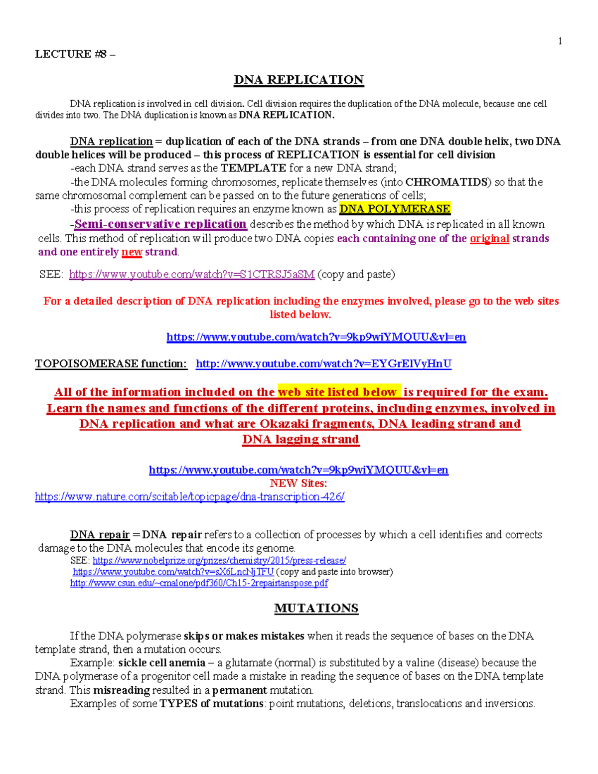 LECTURE 1: DNA REPLICATION AND CELL DIVISION (BIO 101) - Studocu