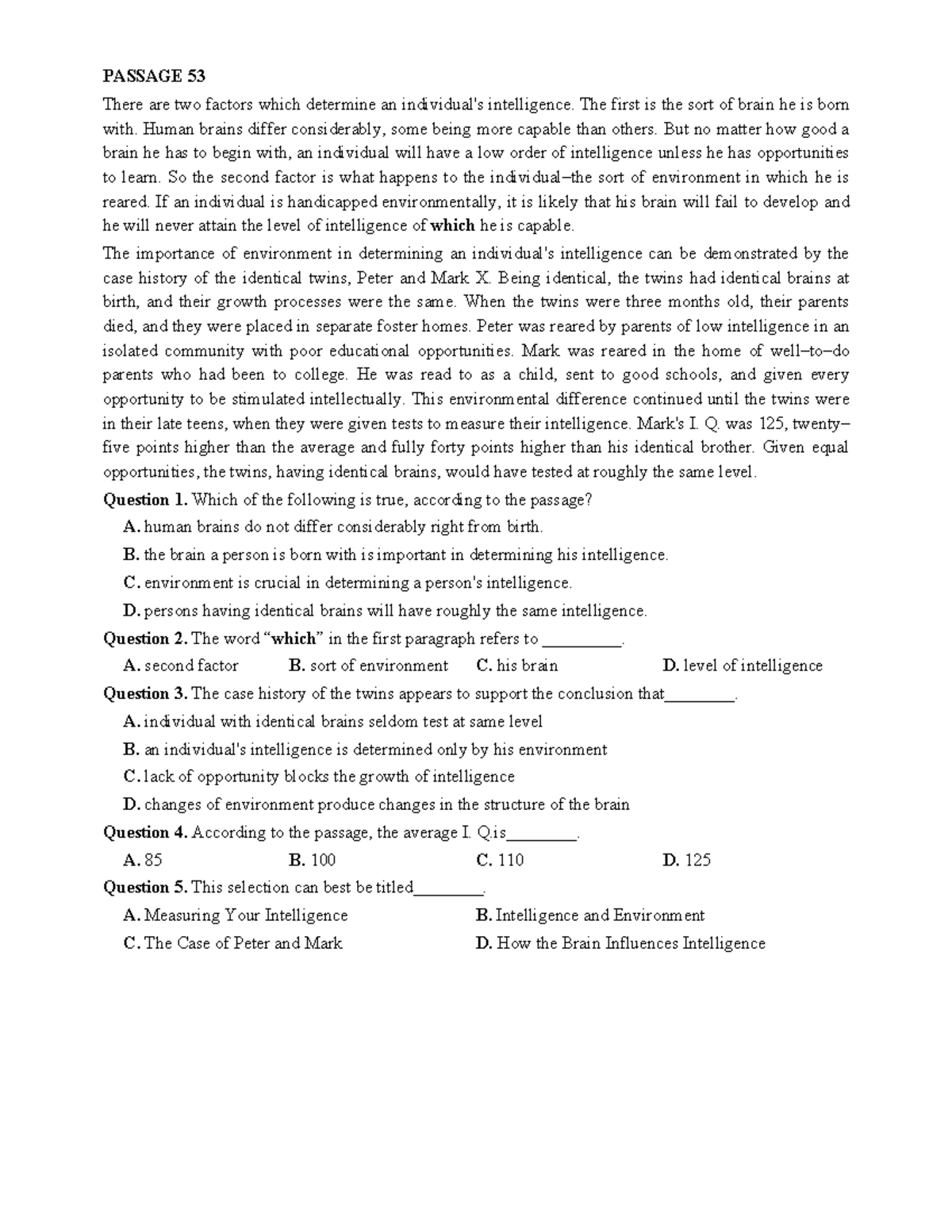 Passage 53 - Reading Comprehension Analysis - Studocu