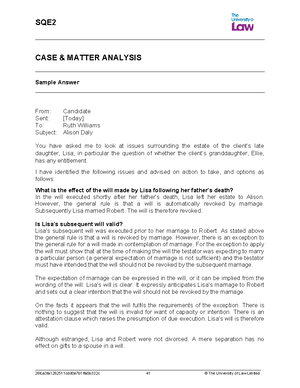 SRA Sample Case and Matter Analysis Practice Model - SQE2 sample ...