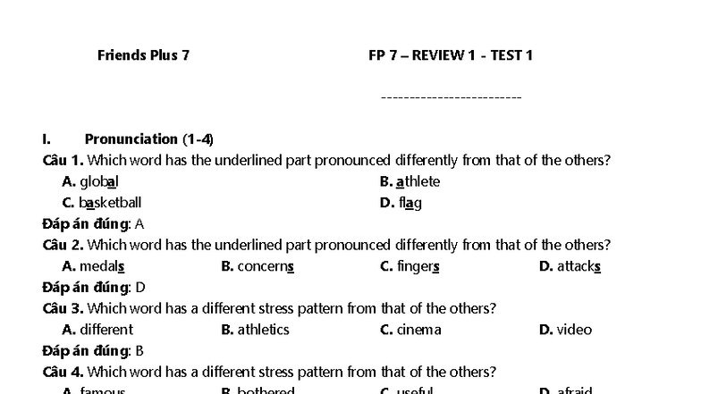 Friends Plus 7 FP 7 Lesson 3 Review & Test Answers - Studocu