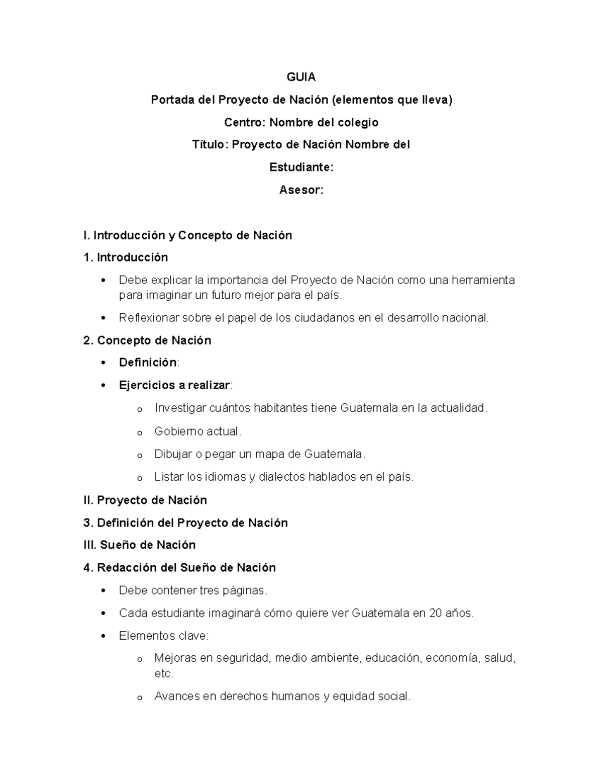 Guía del proyecto de nación: elementos y reflexiones clave - Studocu