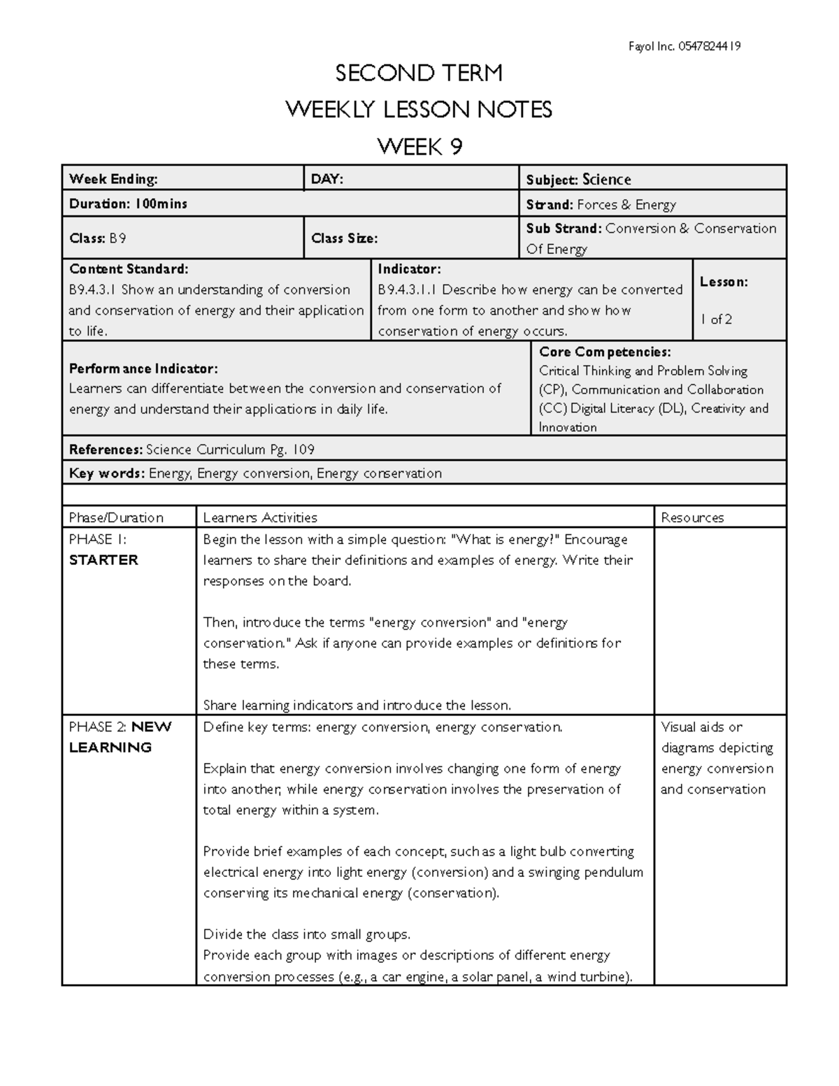 B9-SCI-WK9 - ddddddddddddddddddddd - Fayol Inc. 0547824419 SECOND TERM ...
