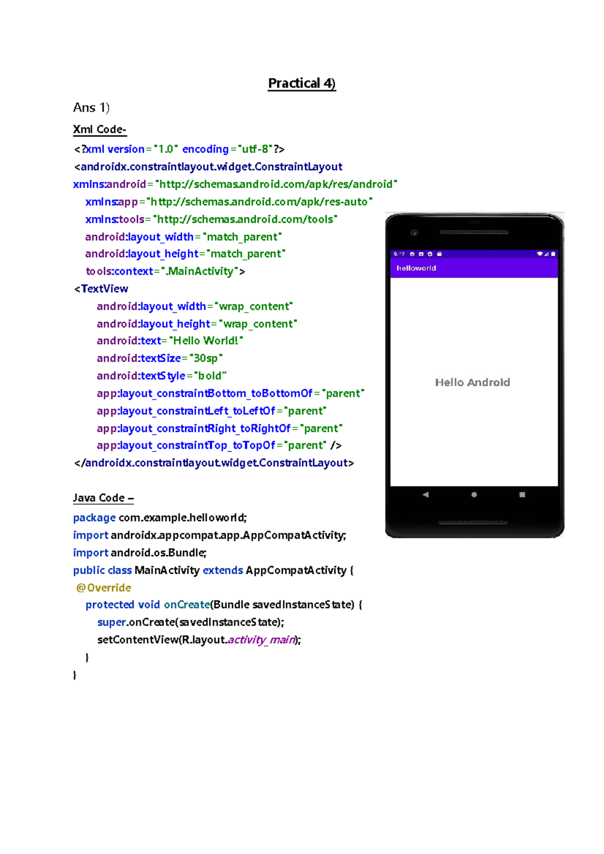 MAD Practicals - PWP: XML & Java Code Implementation Guide - Studocu
