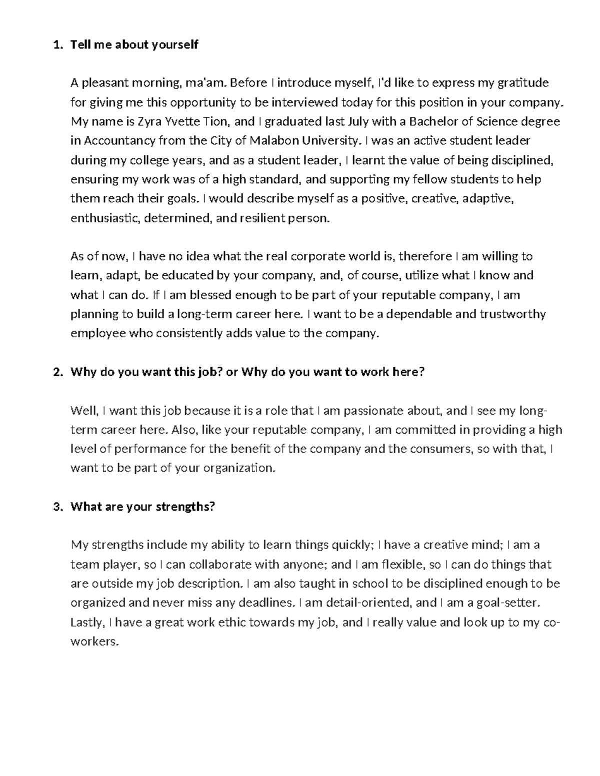 Interview-skit - Interview Questions - Tell me about yourself A ...