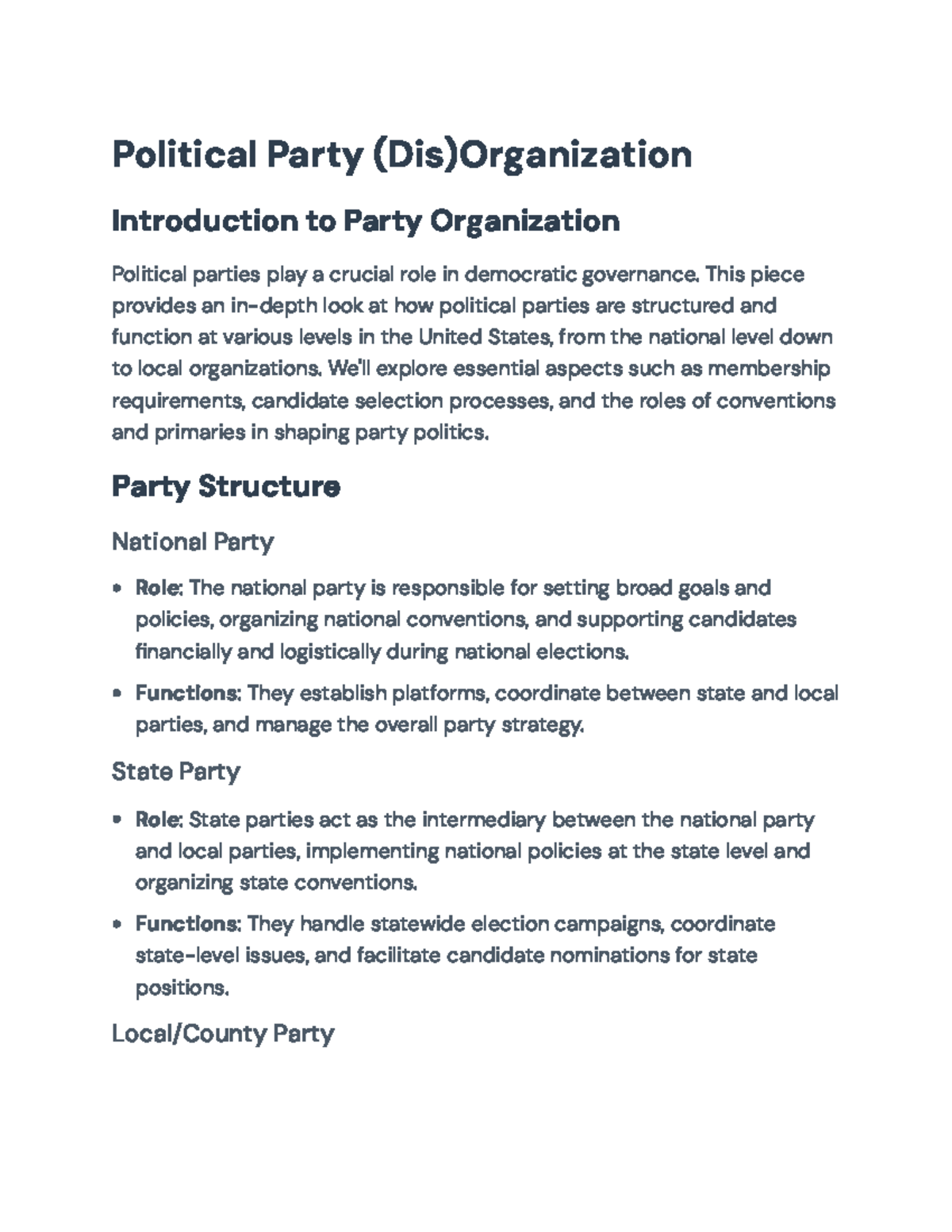 Political Party Organization in the U.S.: Structure & Candidate ...