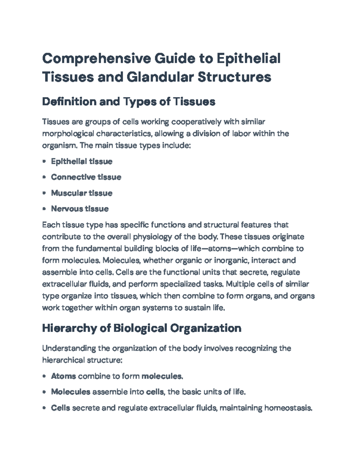 Comprehensive Overview of Epithelial Tissues & Glands (BIO 101) - Studocu