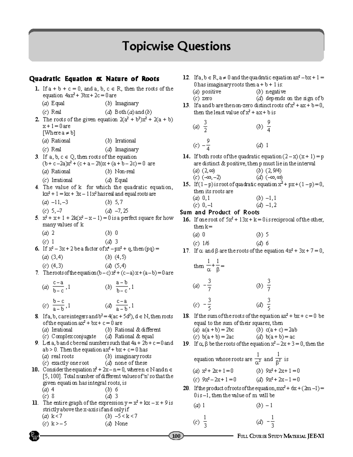 Chapter-05: Quadratic Equations & Inequalities Study Guide - Studocu