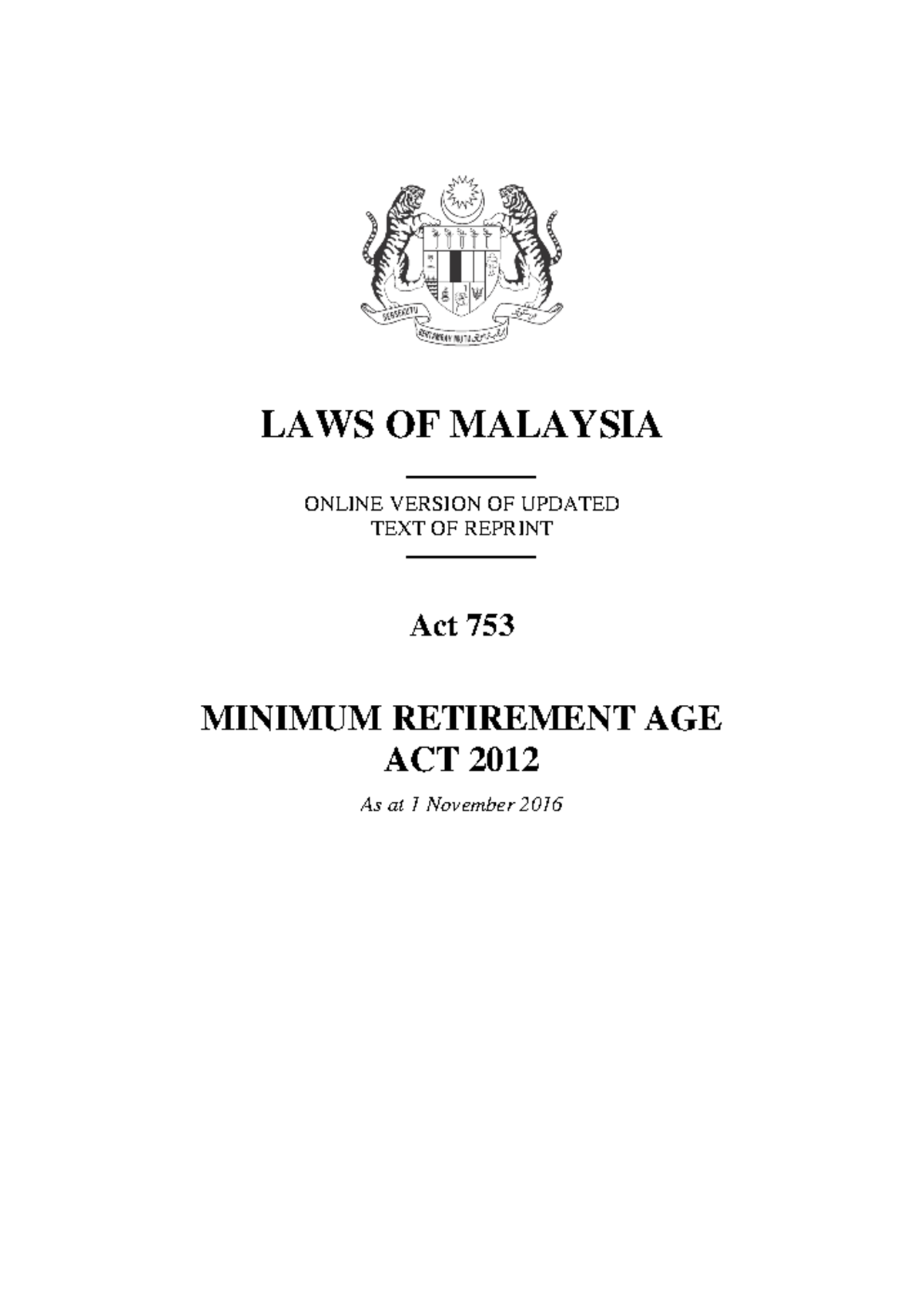Min. Retirement Age Act 2012: Complete Legal Text & Amendments - Studocu
