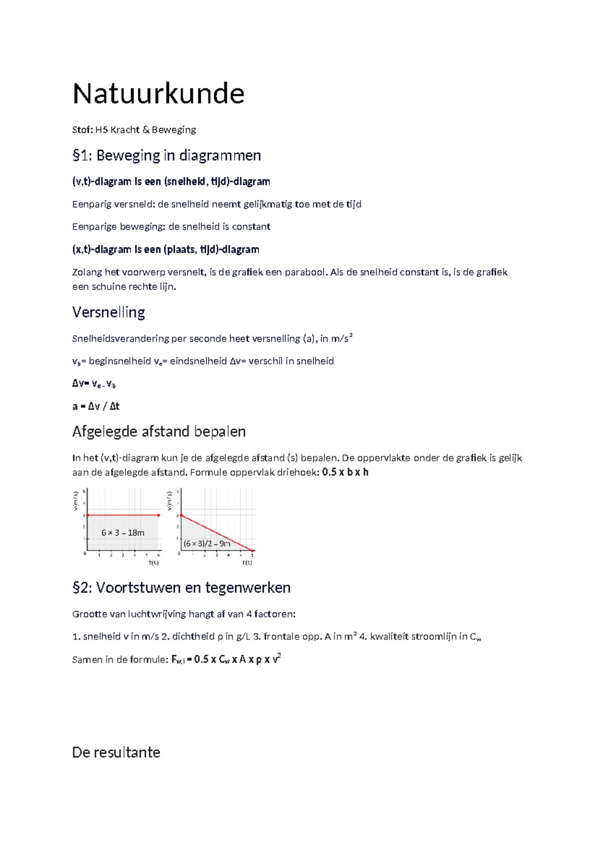 Natuurkunde H5: Kracht en Beweging - Diagrammen en Formules - Studeersnel