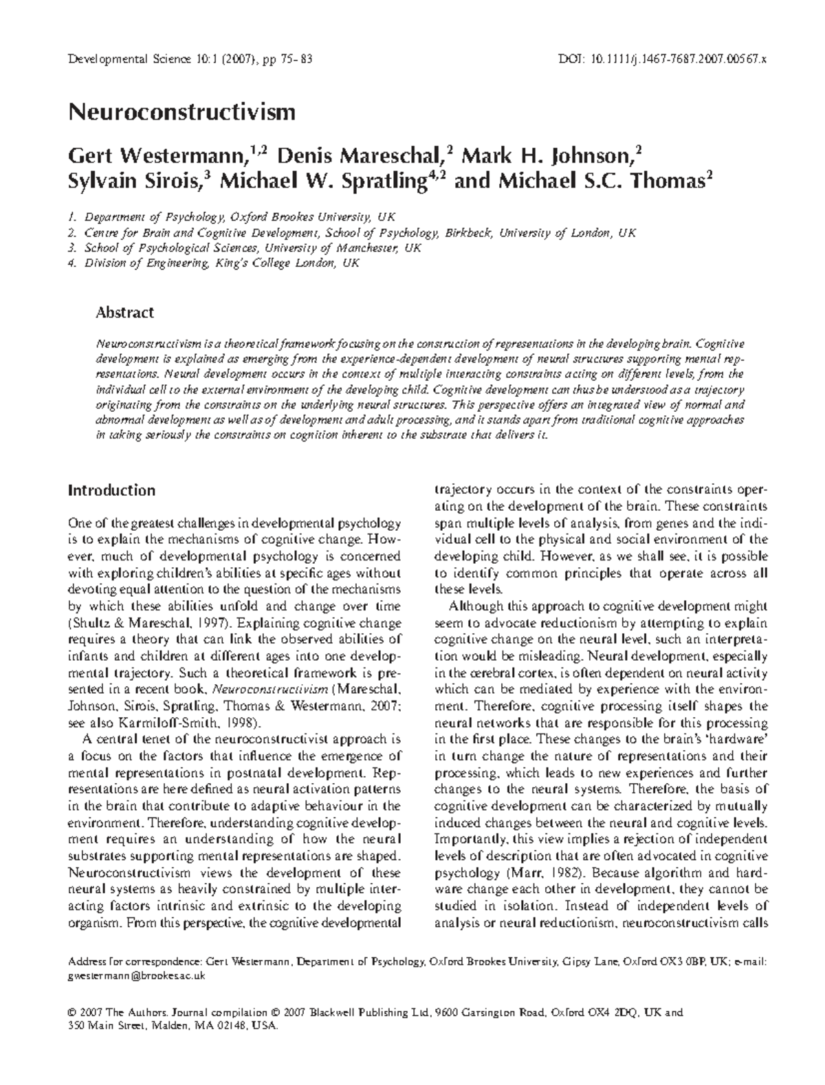 Neuroconstructivism: Understanding cognitive development through neural ...