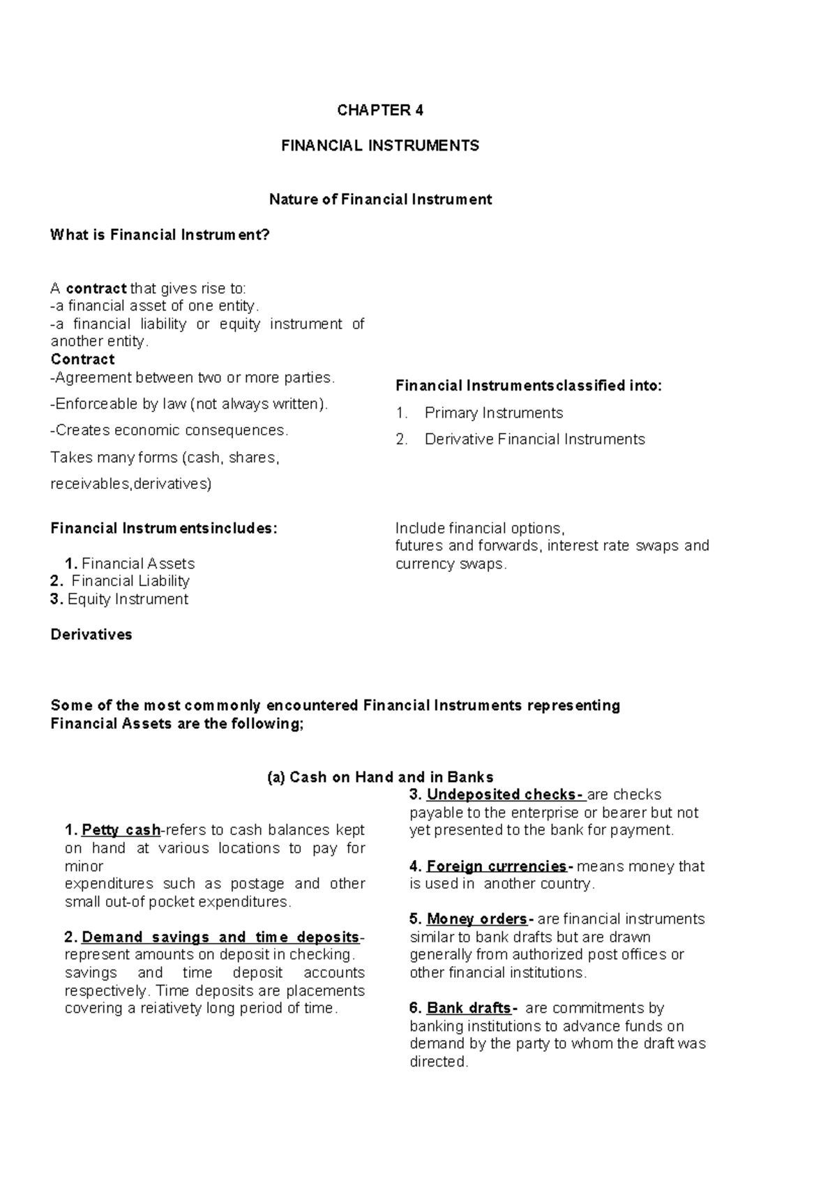 CHAPTER 4: FINANCIAL INSTRUMENTS - Overview and Classification - Studocu