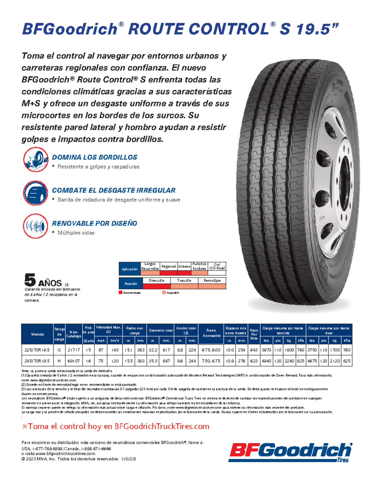 Ficha Técnica - BFGoodrich Route Control S 19 -Detalles del Neumático ...
