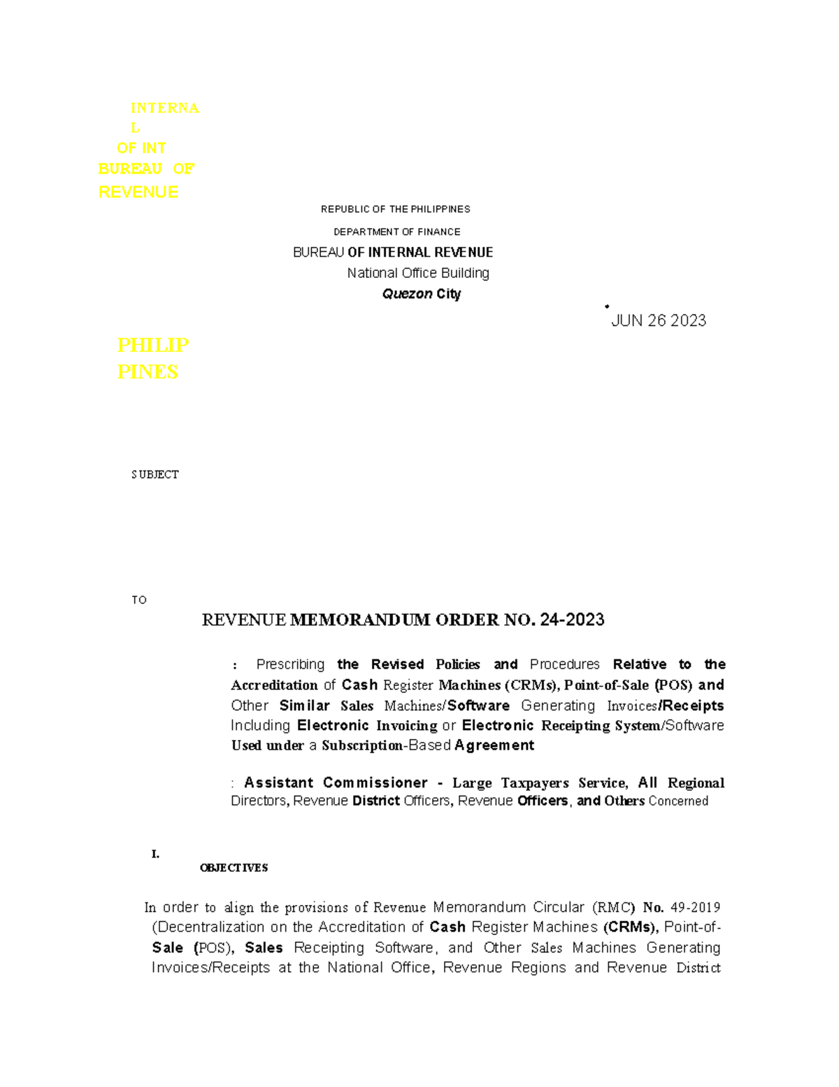 Revised Policies on CRM & POS Accreditation - RMO No. 24-2023 - Studocu