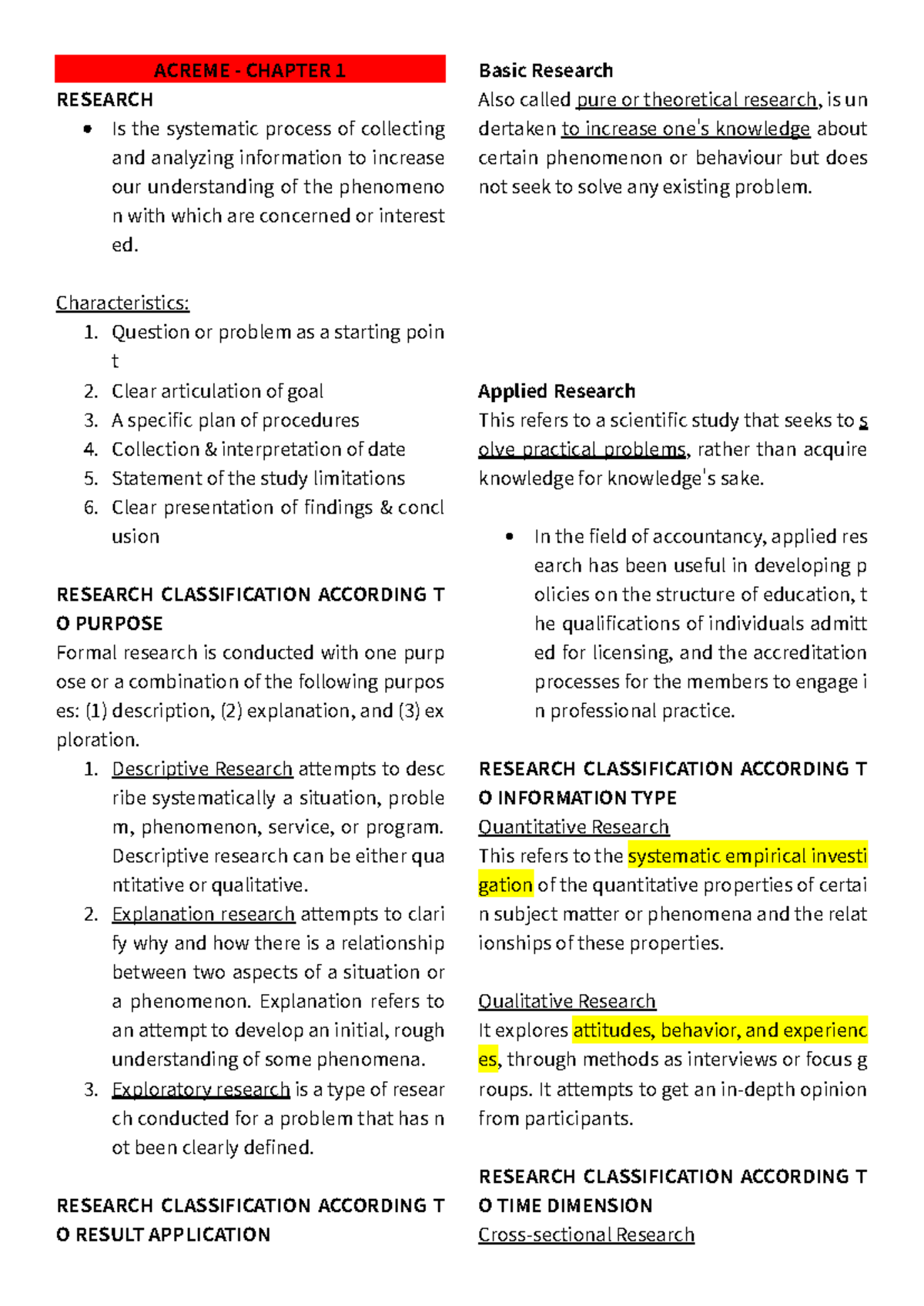 ACREME CHAPTER 1 & 2 RESEARCH NOTES: Basic & Applied Research Insights ...