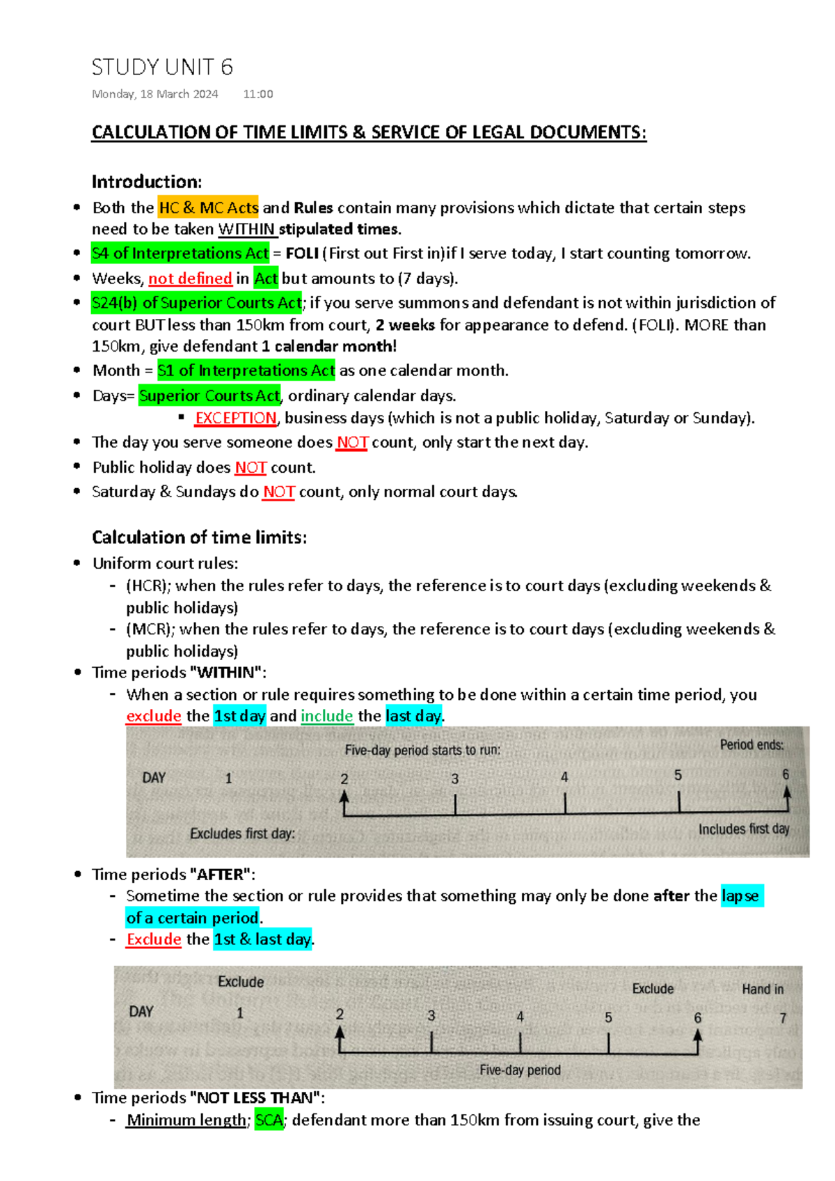 Study Unit 6: Calculation of Time Limits for Legal Document Service ...