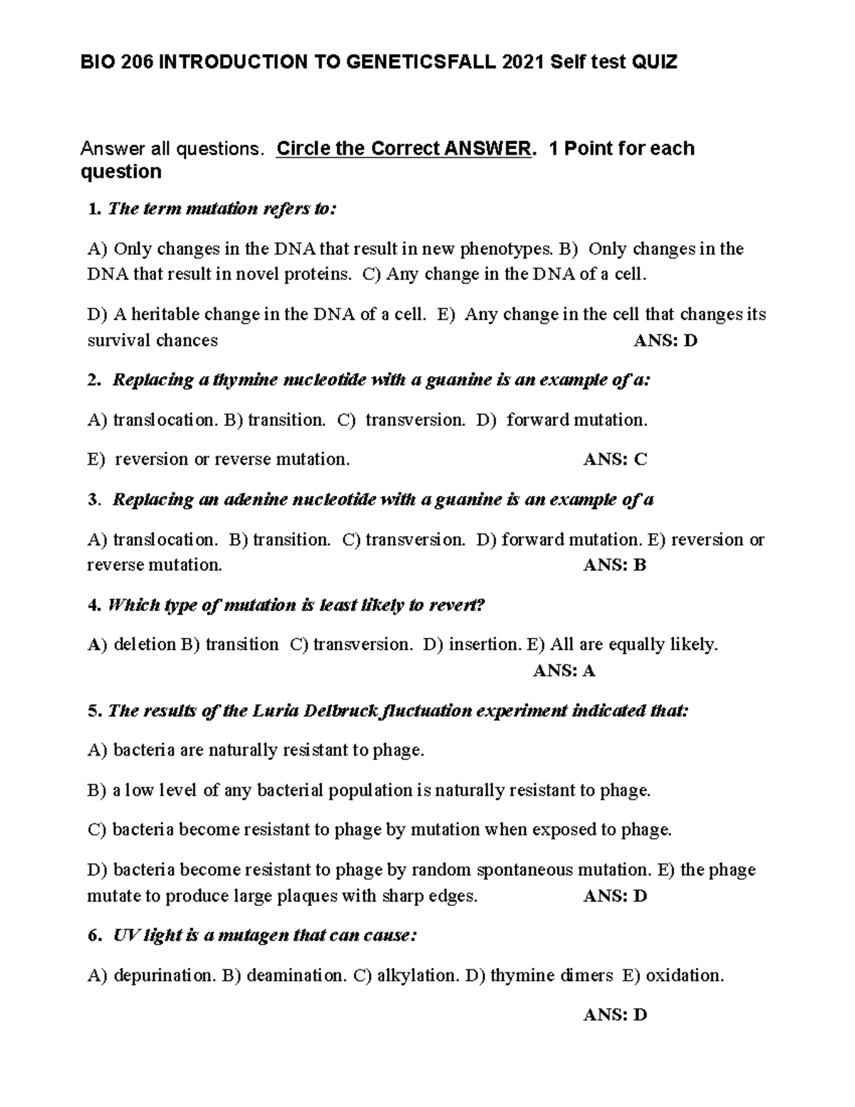 Genetics: Quiz 3 Answers - BIO 206 INTRODUCTION TO GENETICSFALL 2021 ...