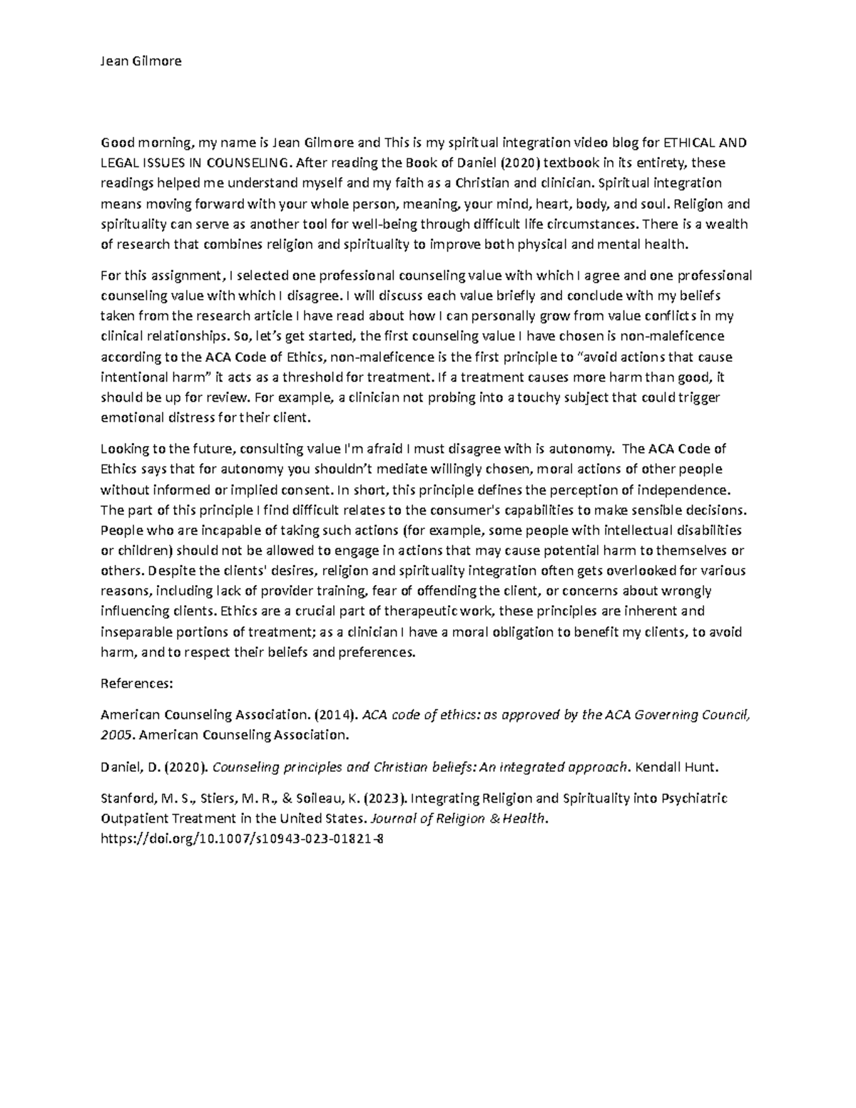 Blog assignment - Jean Gilmore Good morning, my name is Jean Gilmore ...