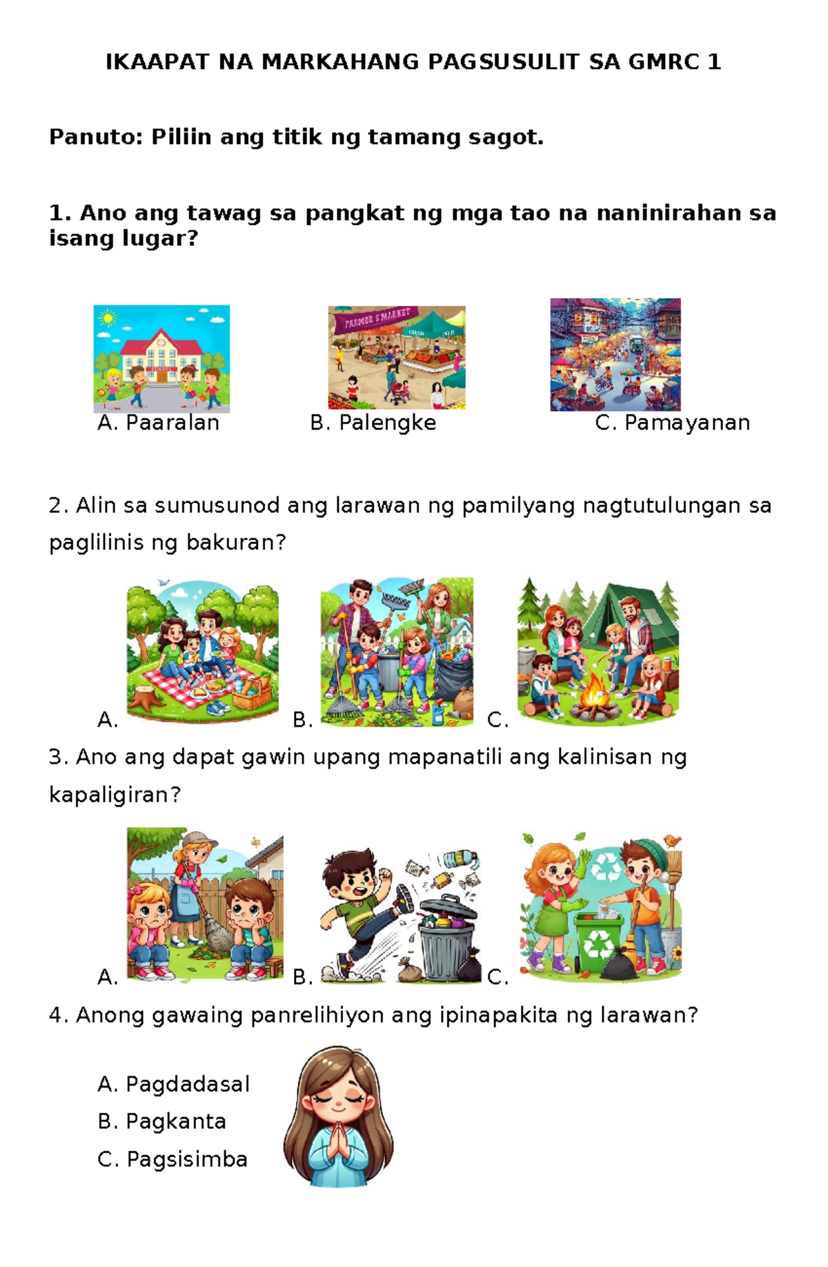 4th PT IN GMRC 1 - Markahang Pagsusulit at Sagot - Studocu