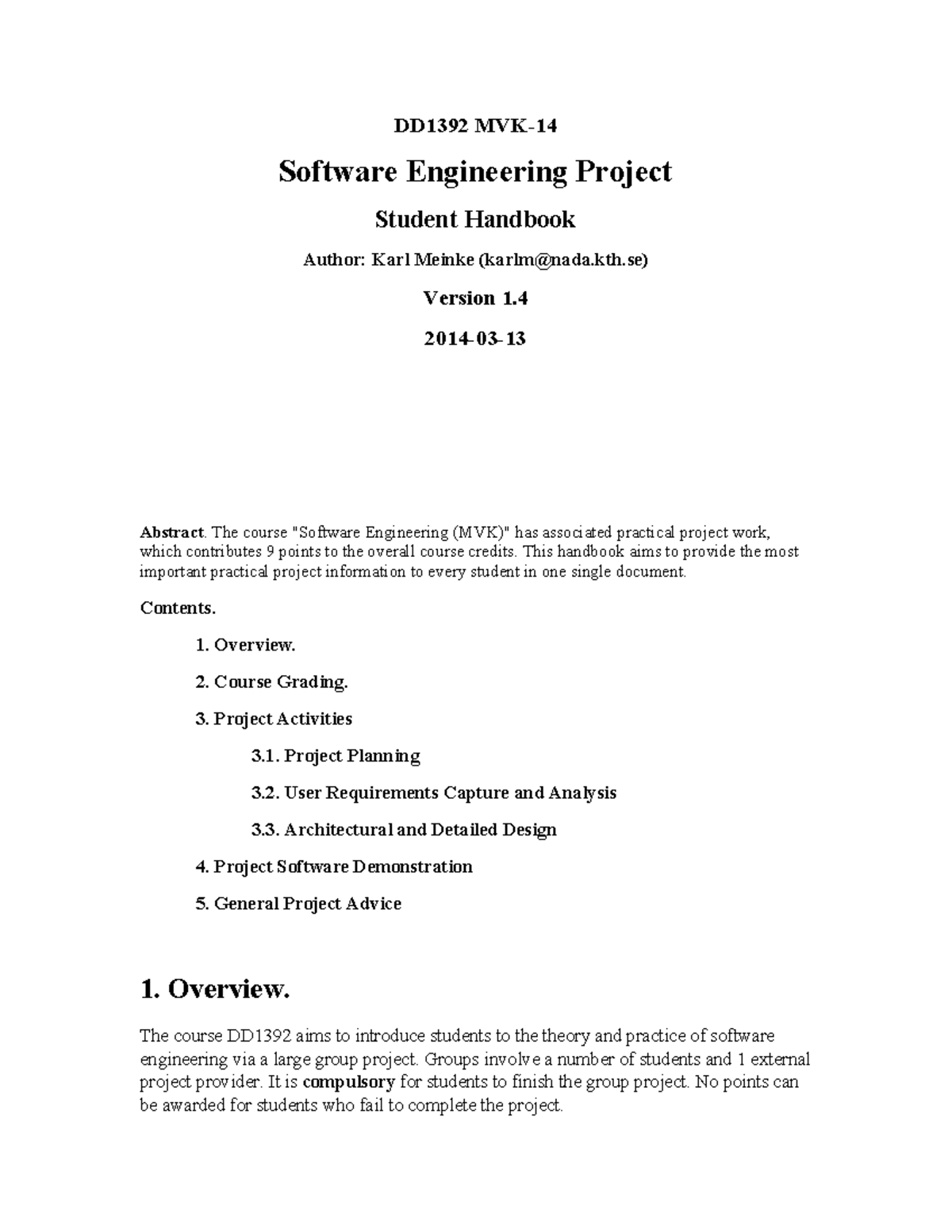 DD1392 Software Engineering Project Handbook v1.4: Essential Guide ...
