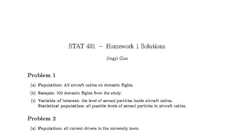 STAT 401 Homework 1 Solutions: Statistical Sampling & Analysis - Studocu