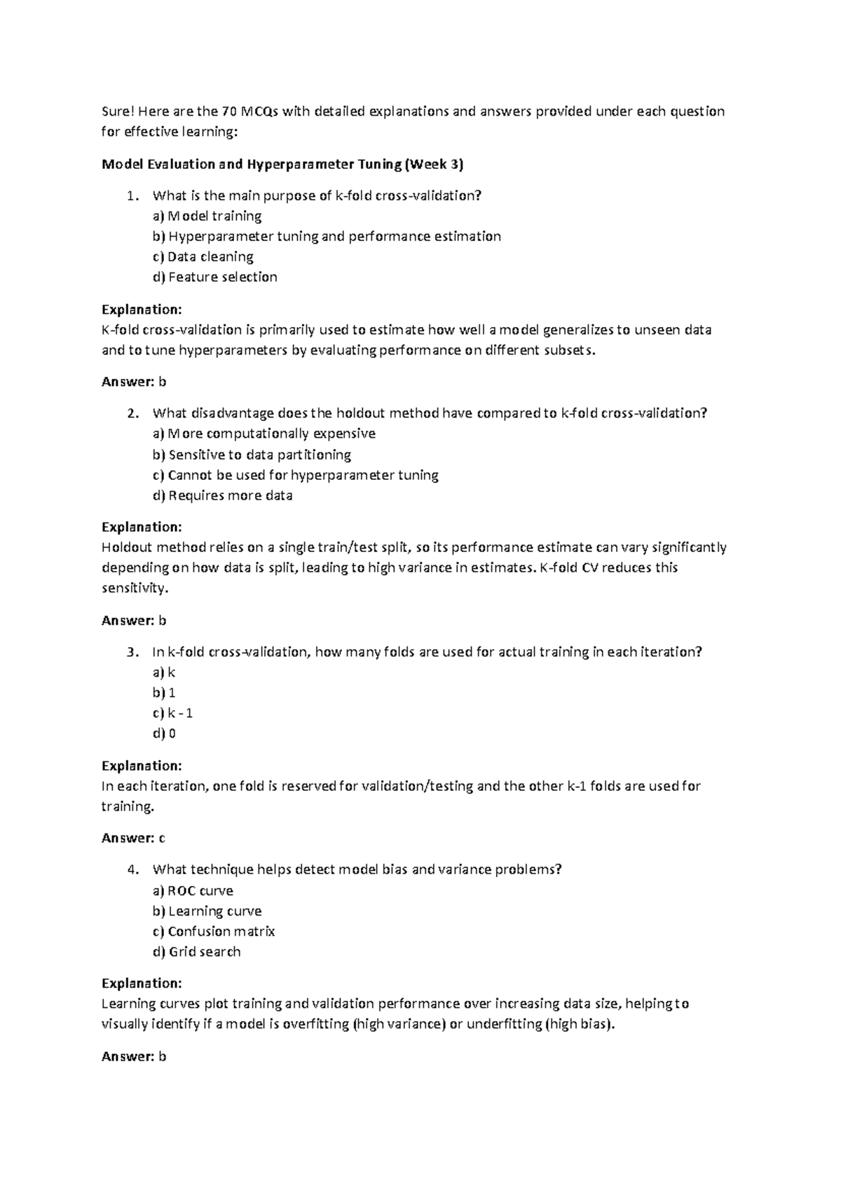 Practice 345 MCQs with Explanations: Model Evaluation & Hyperparameter ...