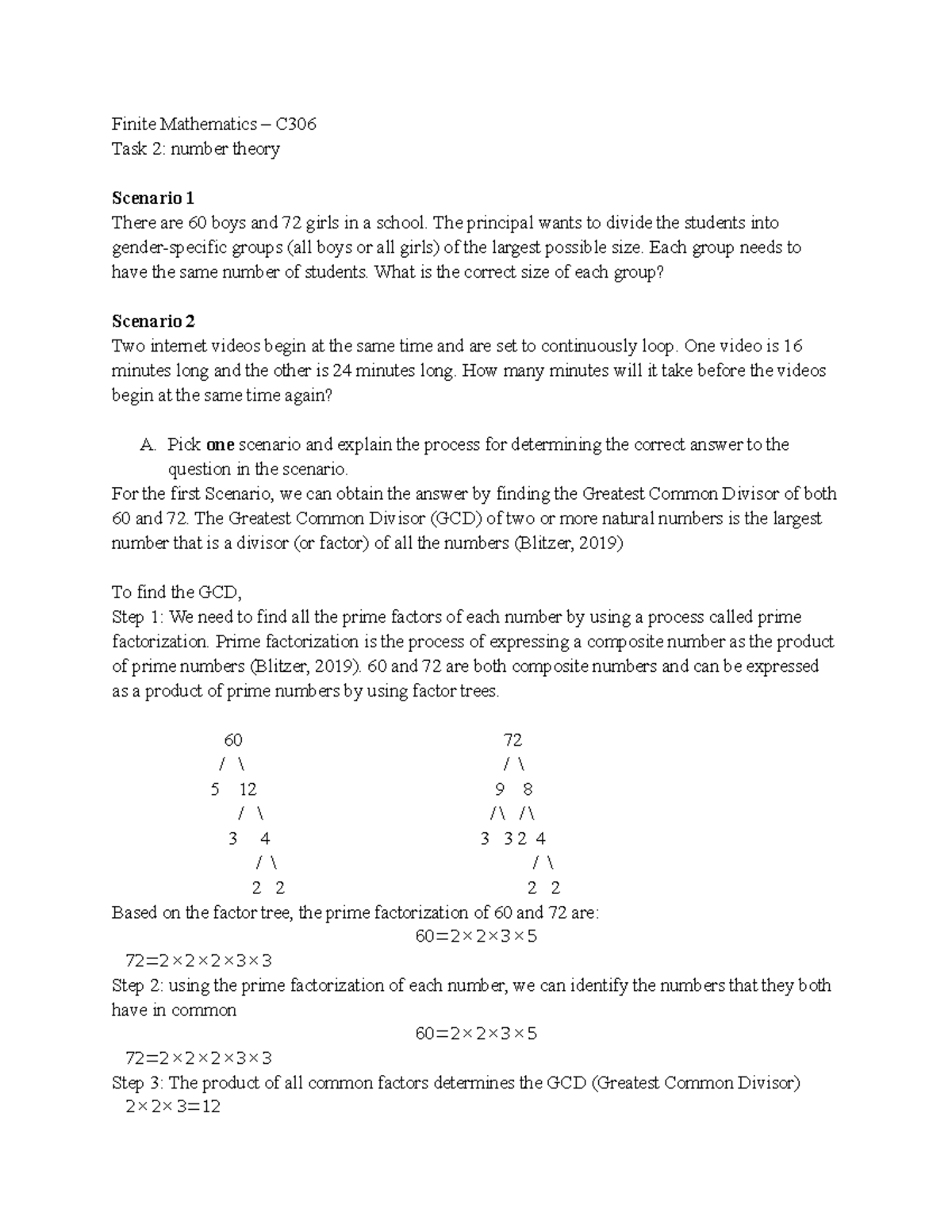 Finite Math Task 2 - Finite Mathematics – C Task 2: number theory Scenario 1 There are 60 boys ...