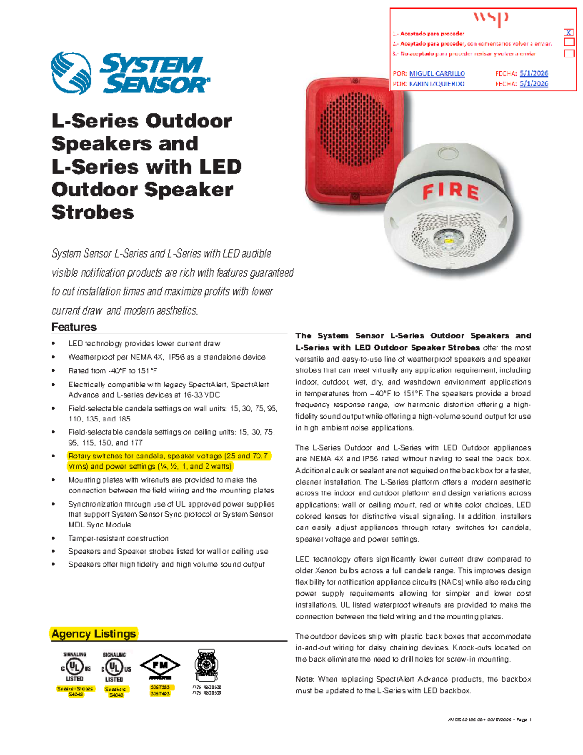 11 - SUBMITALL: Outdoor Speakers & LED Strobe Systems Overview - Studocu