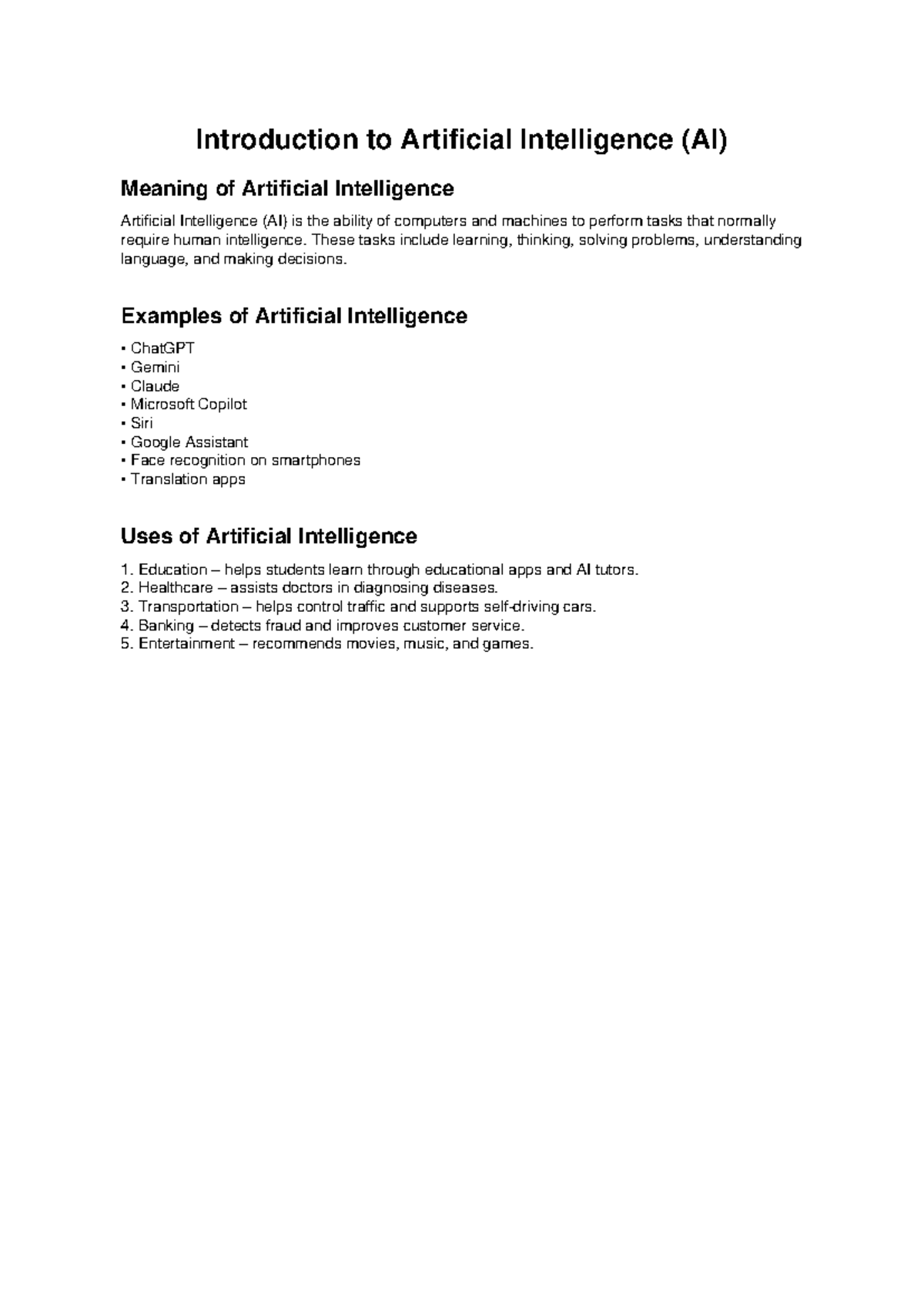 Introduction to AI (Artificial Intelligence) Basics - Updated Notes ...