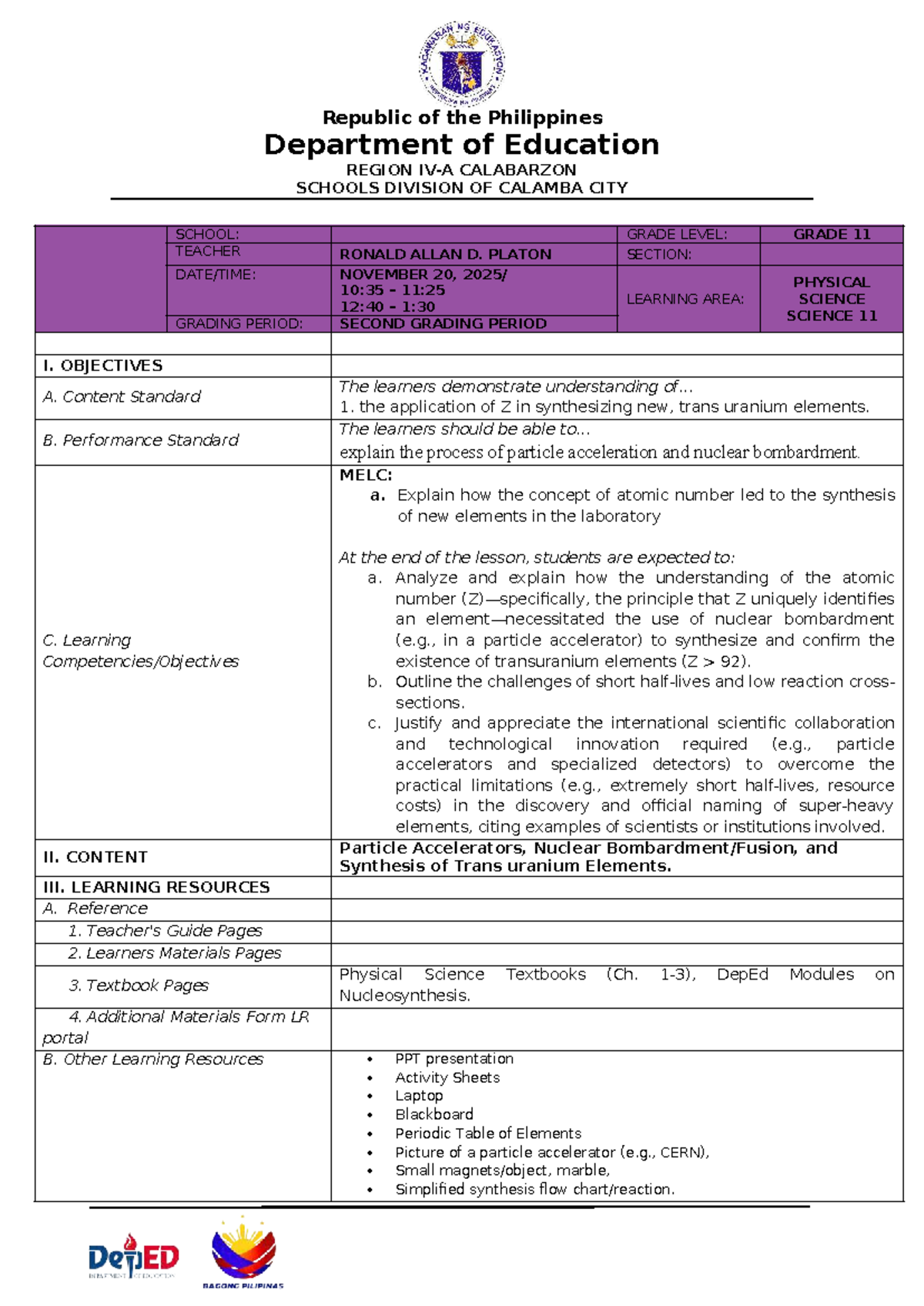 SCI11 2ST1W1 D6 DLP: Synthesis of Transuranium Elements in Physical ...