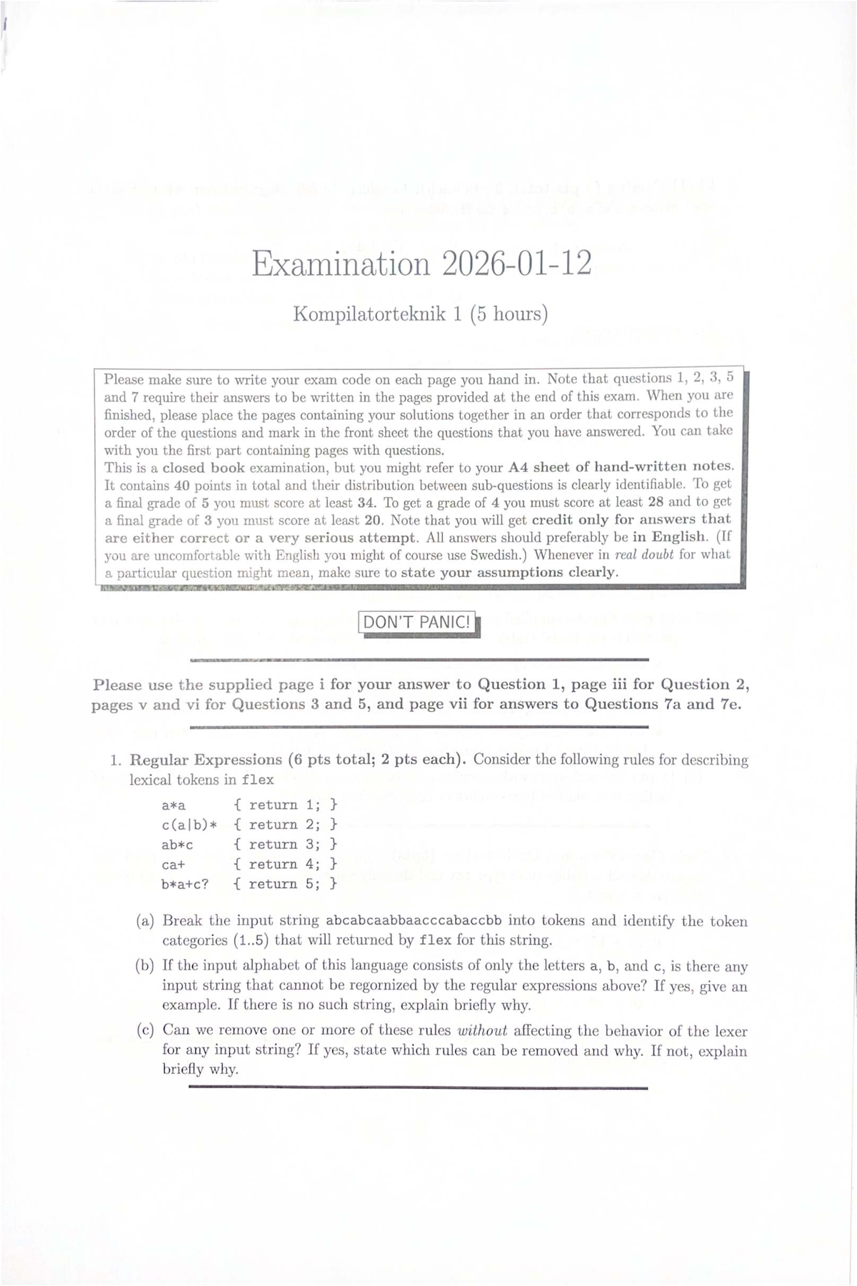 Compiler Design I 1DL321 Final Exam Guidelines and Questions - Studocu