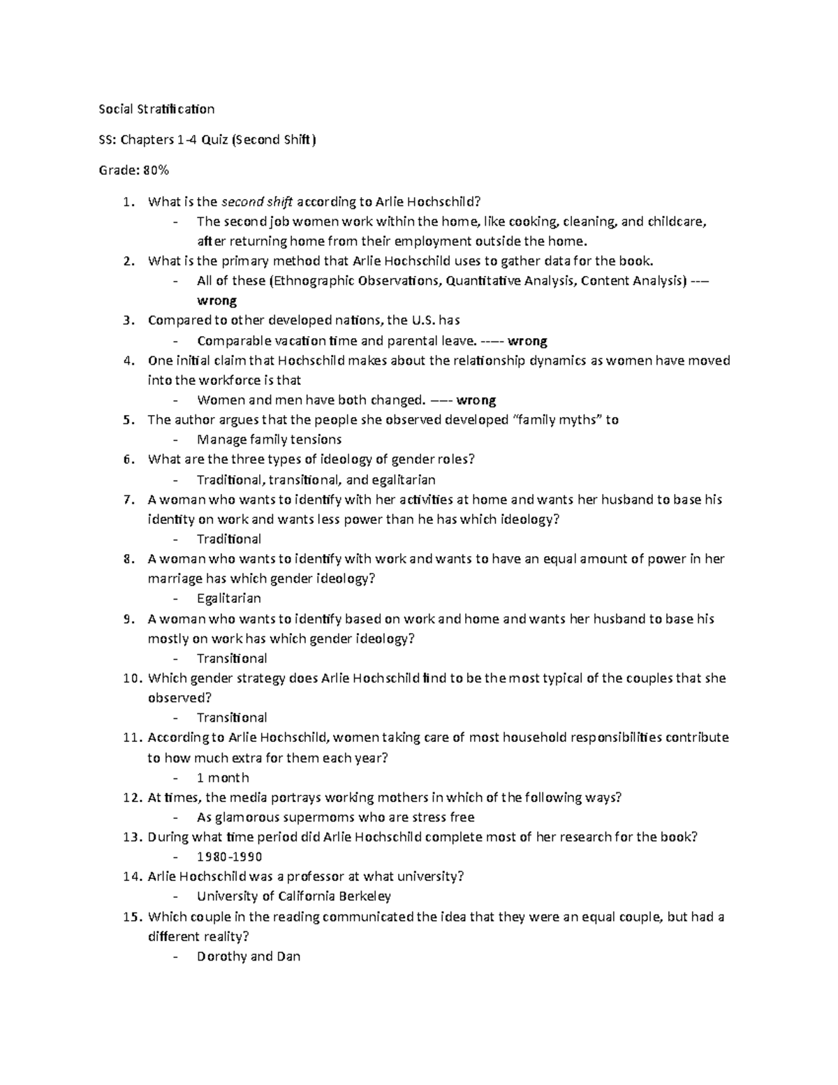 Social Stratification Second Shift Chapters 1-4 Quiz - Social ...
