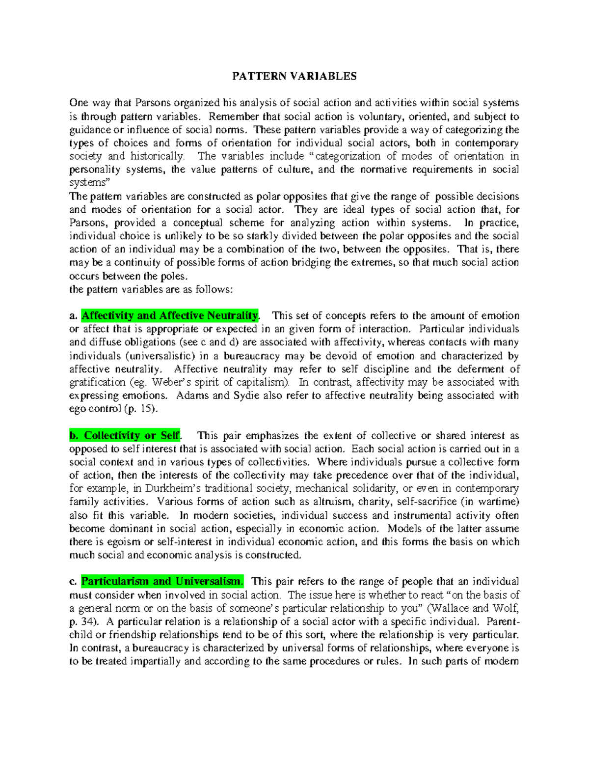 ERM6 Pattern Variables: Analyzing Social Action Choices - Studocu