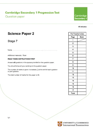 Secondary Progression Test Stage 8 Science Paper 1 - 45 minutes Science ...