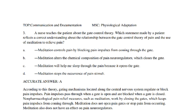 Physiological Adaptation 3 & 4: Gate Control Theory & Pain Management ...