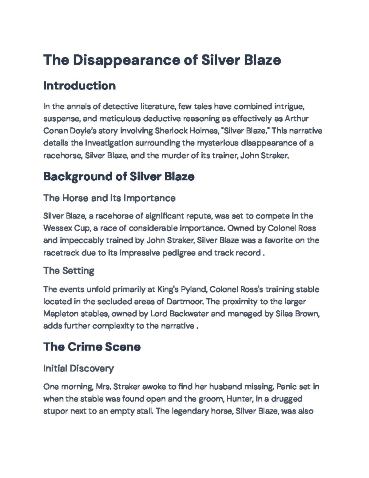 Sherlock Holmes and the Mystery of Silver Blaze: An Analysis - The ...