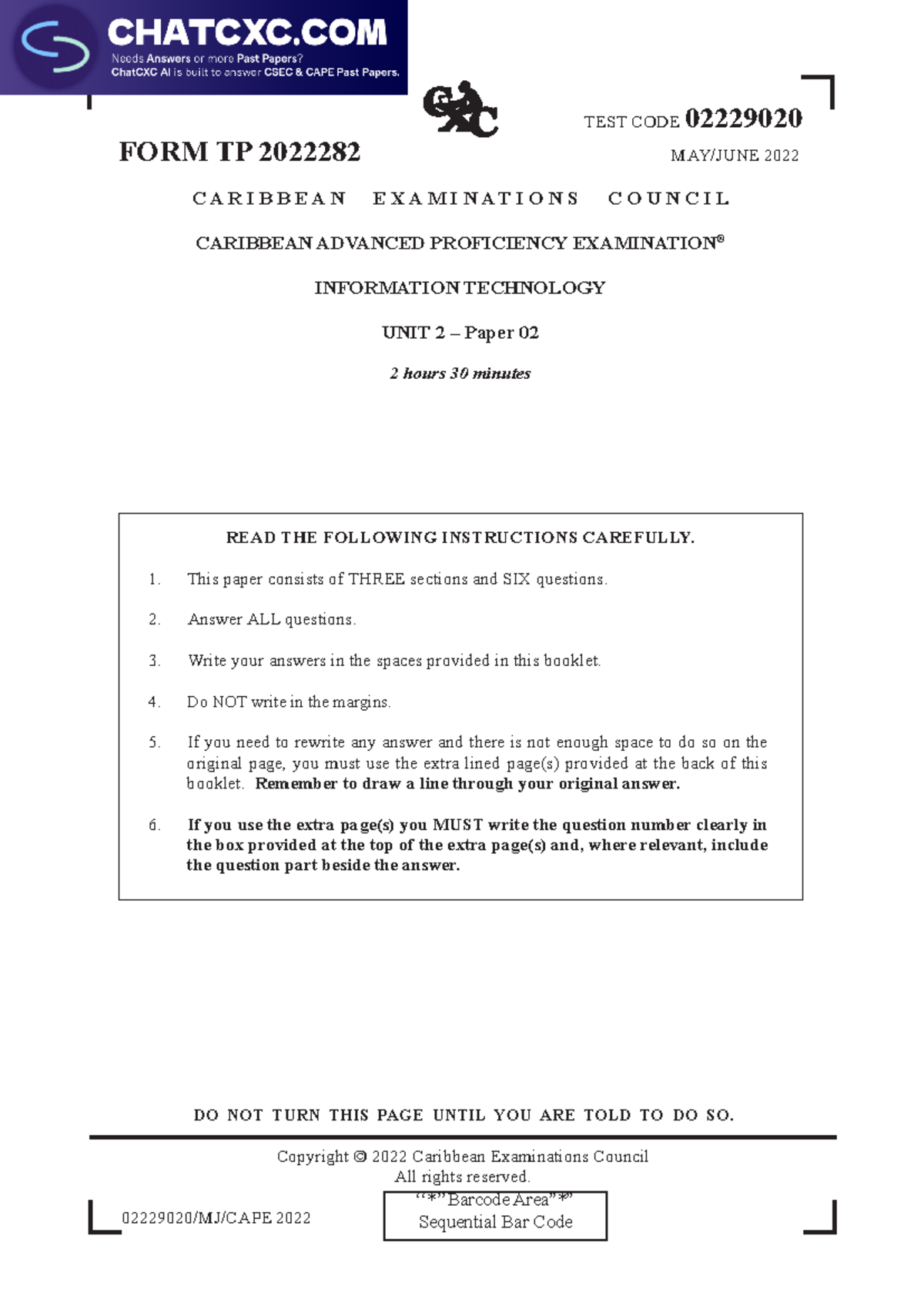 CAPE Information Technology Unit 2 Paper 02 Exam 2022 - Studocu