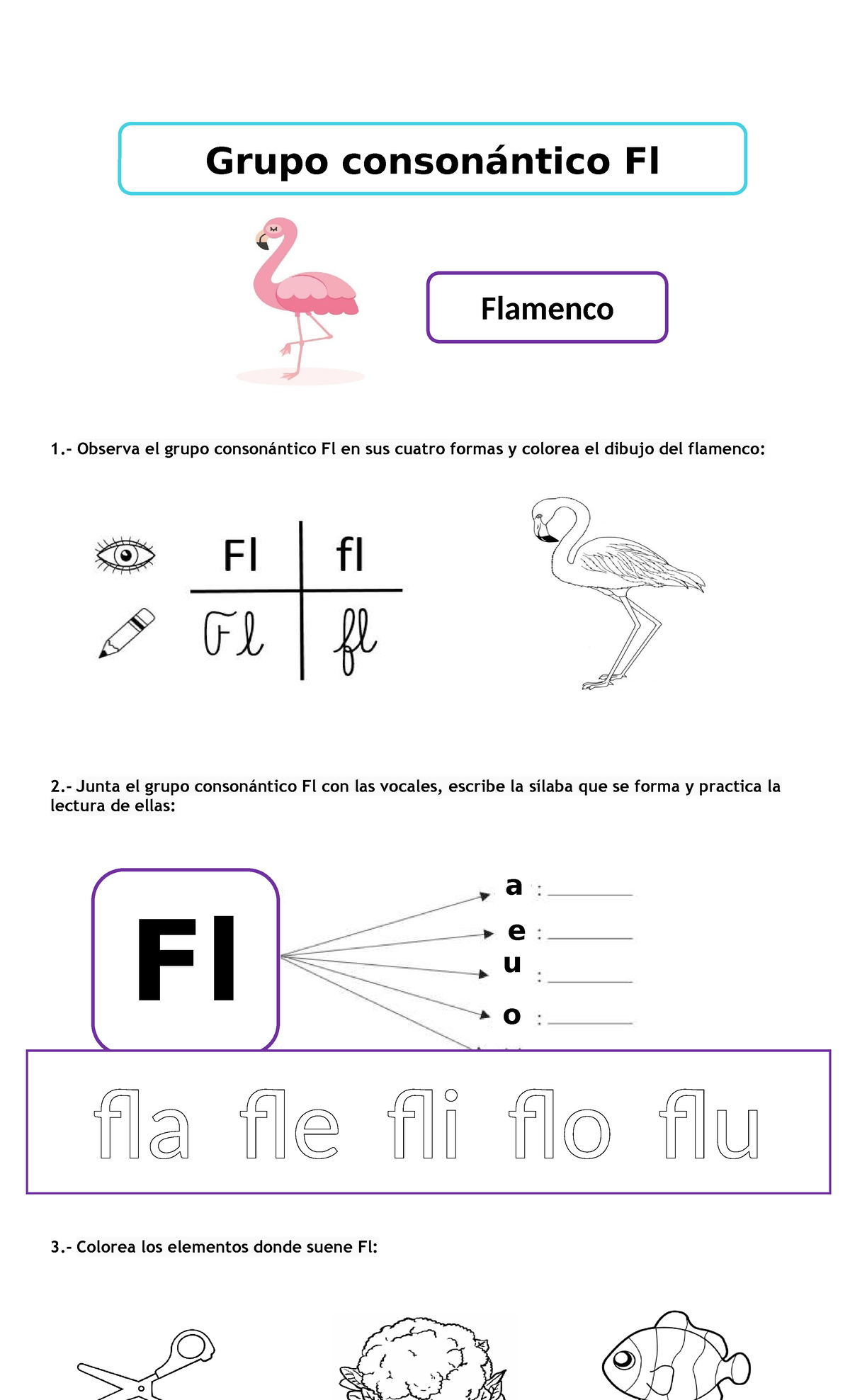 Refuerzo Escolar: Grupo Consonántico FL y Actividades de Lectura - Studocu