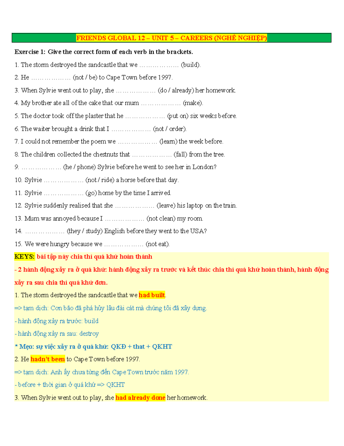 FG 12 - UNIT 5 - Careers Exercises and Answers - Studocu