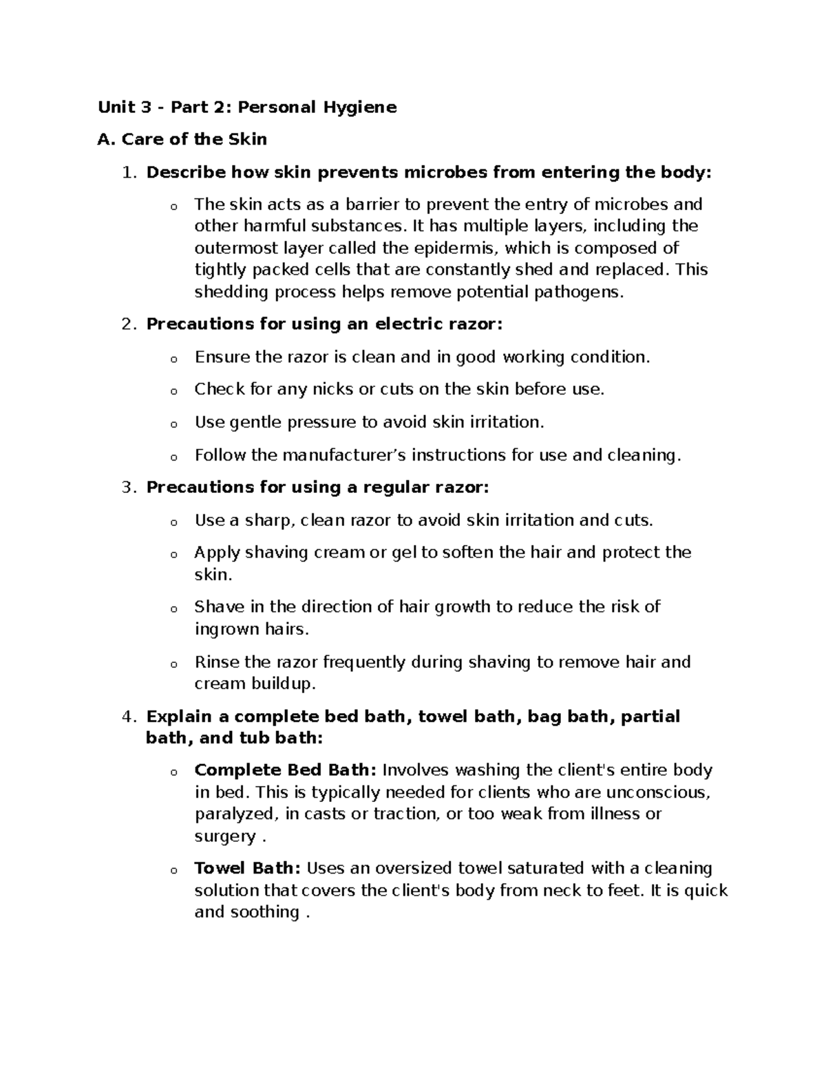 Unit 3 Personal Hygiene Review Answers - Module 4 - Studocu