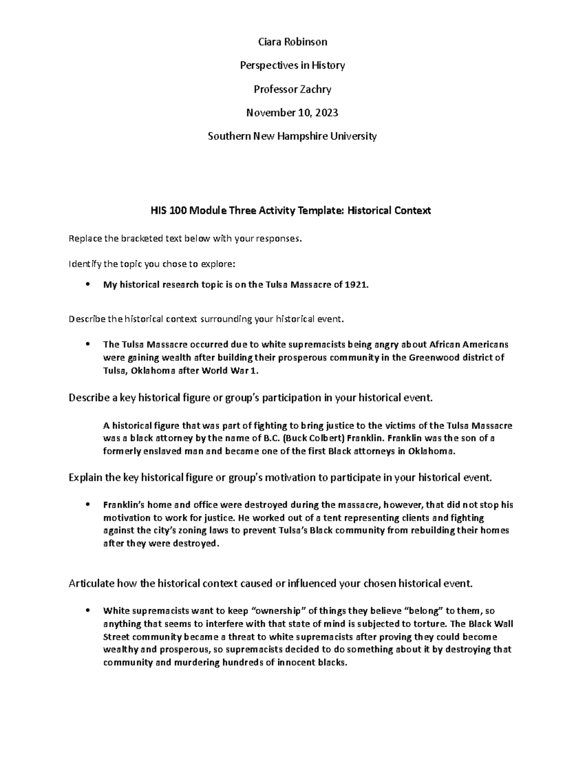 HIS 100 Module Three Activity Context Template - Ciara Robinson ...
