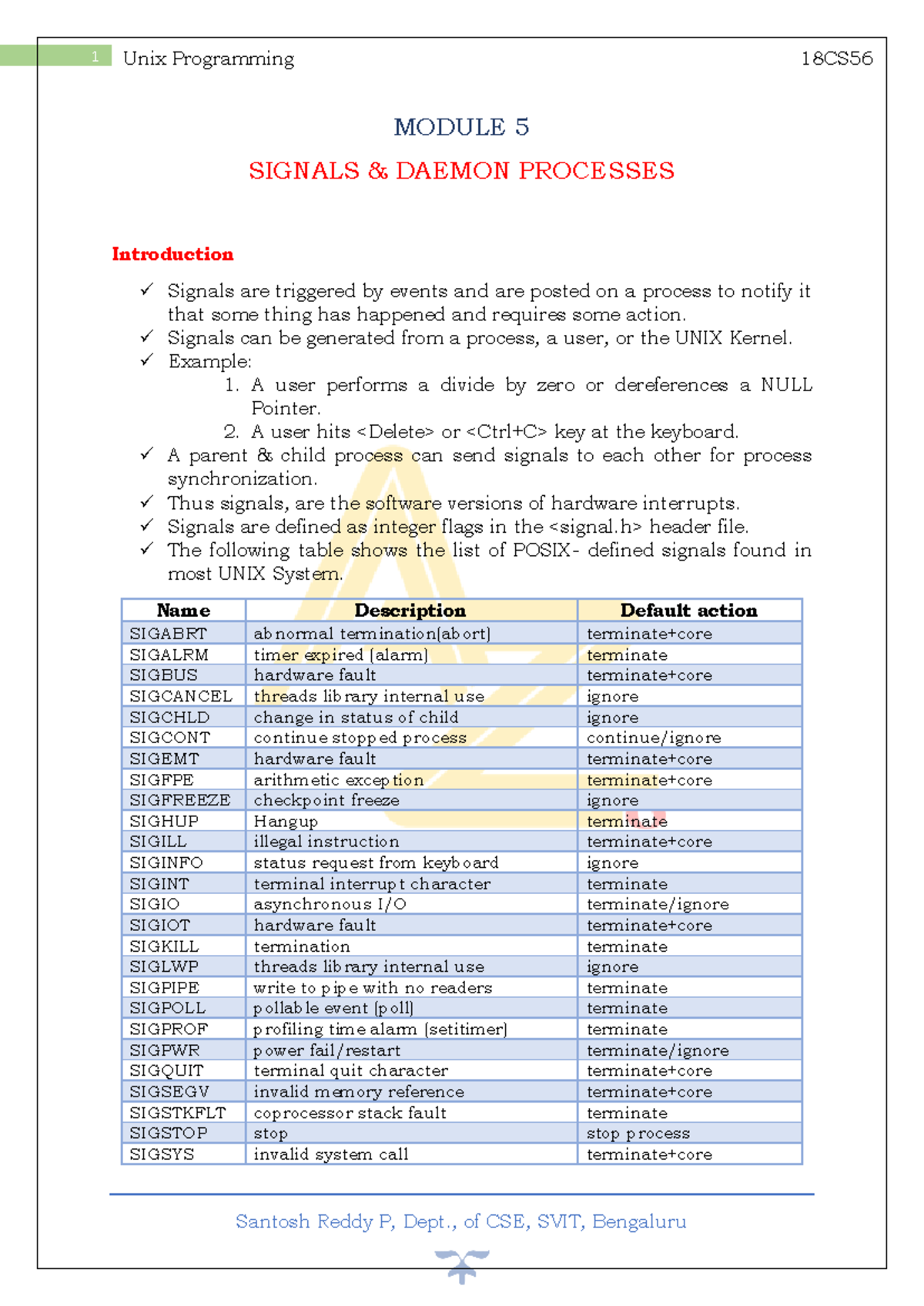 18CS56 Unix Programming Module 5: Signals and Daemon Processes - Studocu