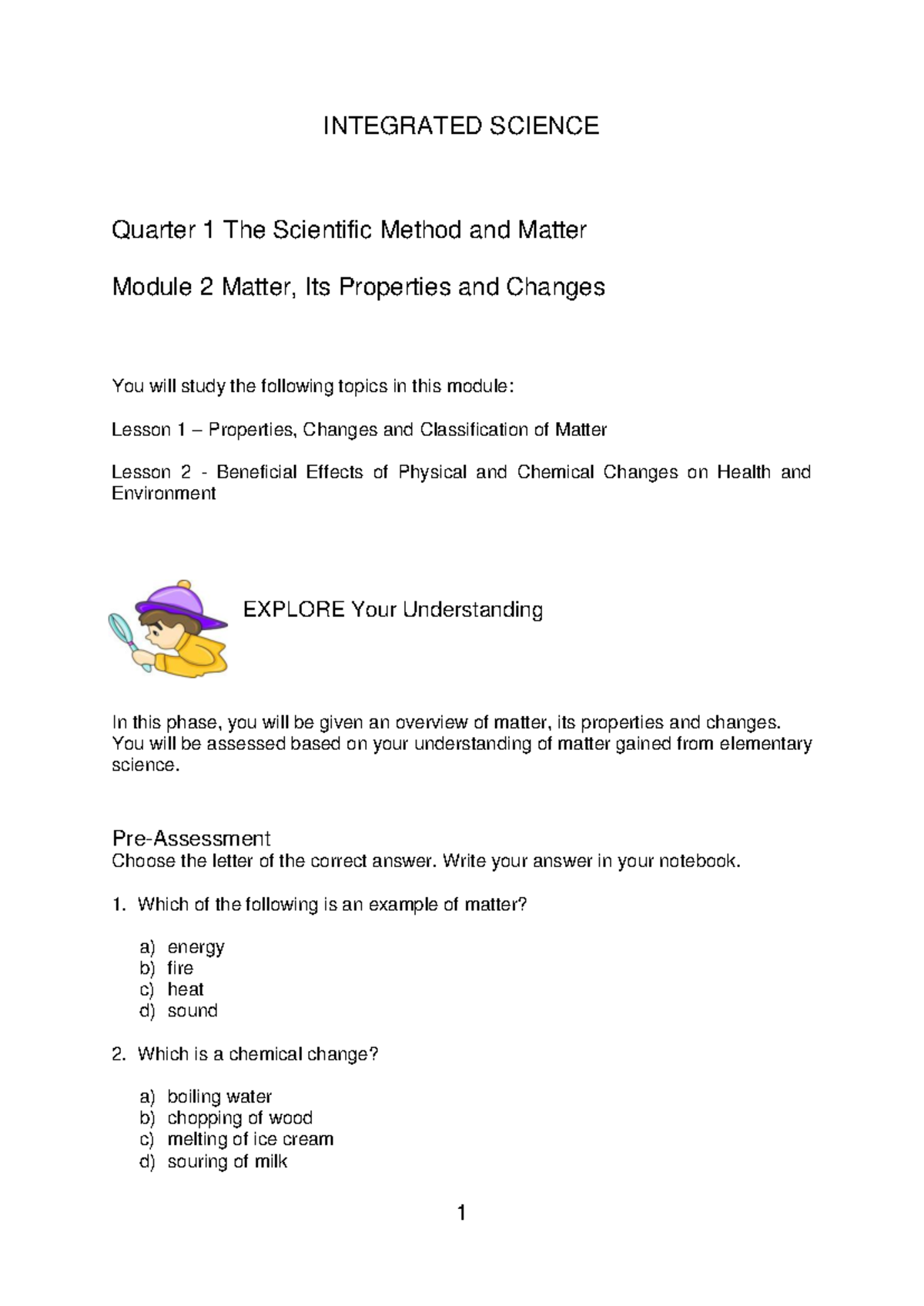 EASE-OHSP Science I - Q1 Module 2: Matter, Properties & Changes - Studocu