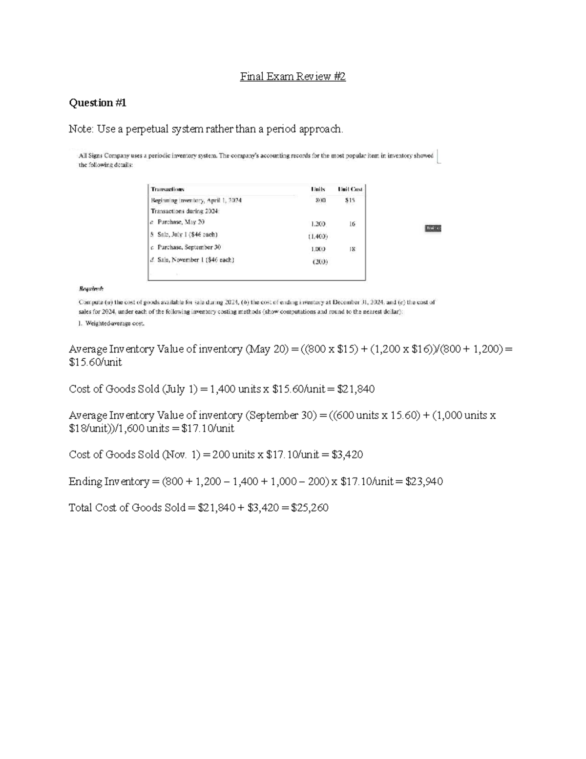 Final Exam Review: Inventory & Asset Transactions Analysis - Studocu