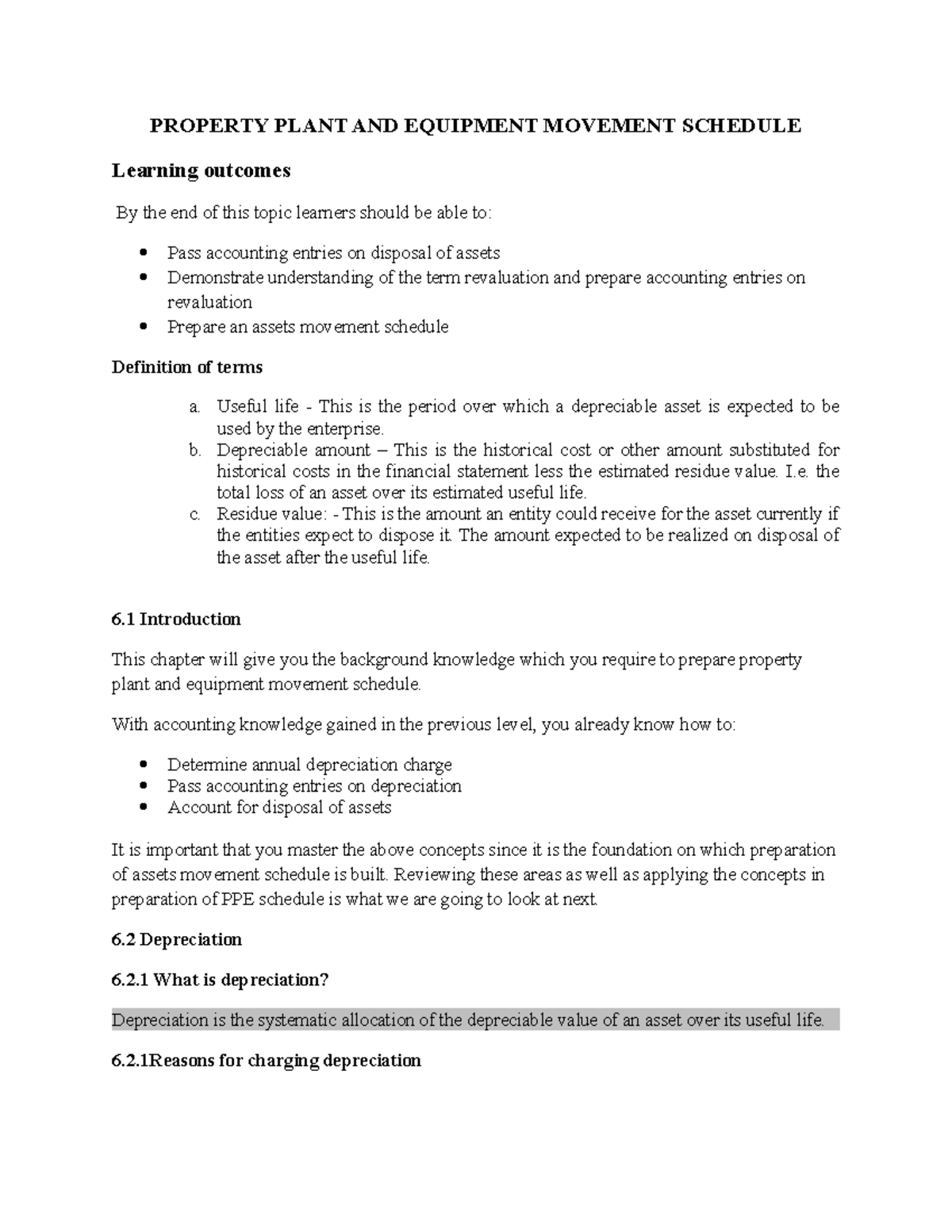 PPE Movement Schedule and Depreciation Analysis - ACC 202 - Studocu