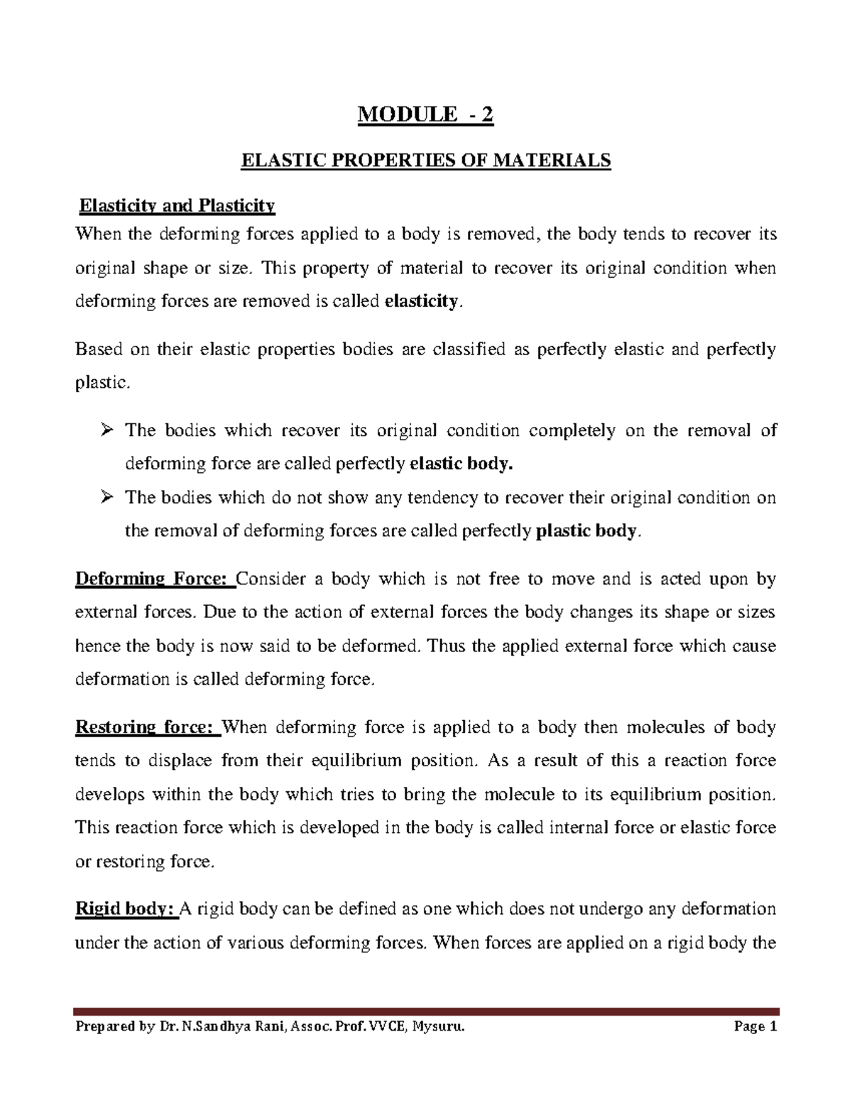Module - 2 elastic properties of materials - MODULE - 2 ELASTIC ...