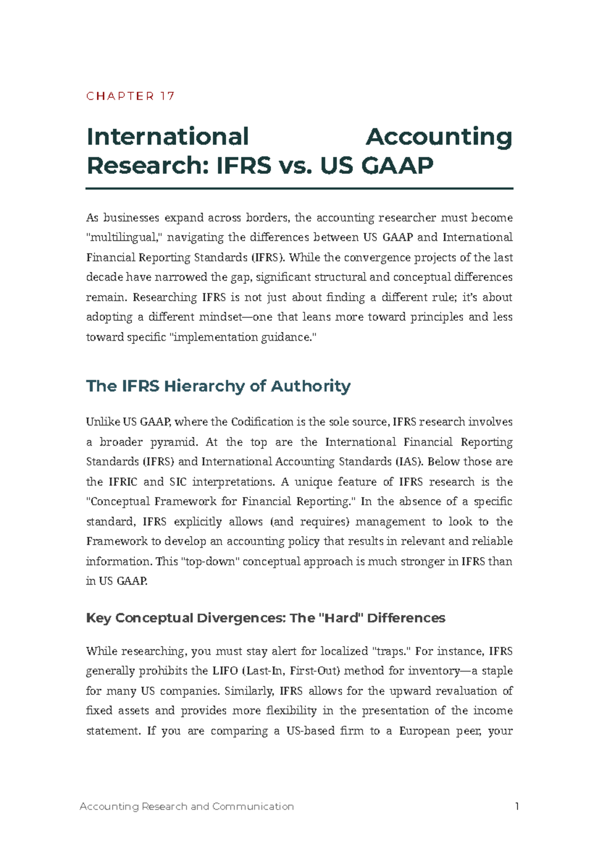 CHAPTER 17: IFRS vs. US GAAP in International Accounting Research - Studocu