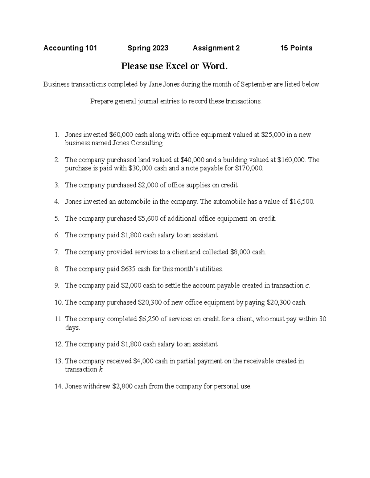 Assignment 2 - Journal entries - Accounting 101 Spring 2023 Assignment ...