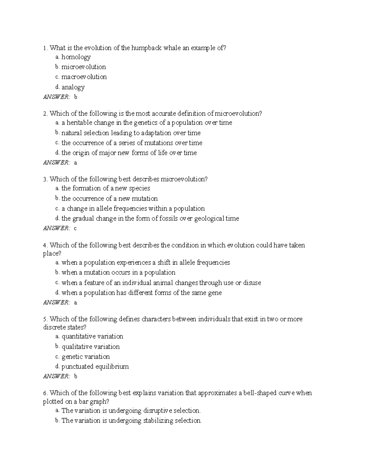 BI111 Final Exam Testbank: Evolution and Microevolution Concepts - Studocu