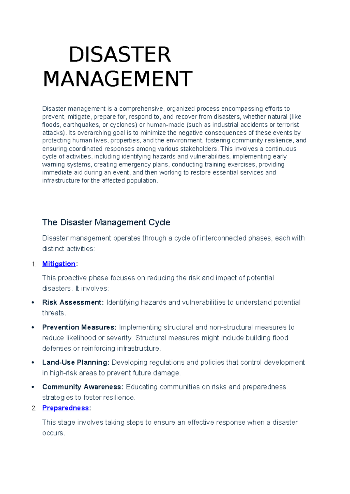 Disaster Management Strategies: A Comprehensive Overview - Studocu
